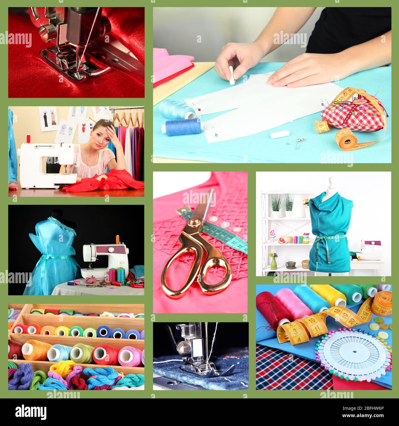 Fashion design collage. Sewing items Stock Photo - Alamy