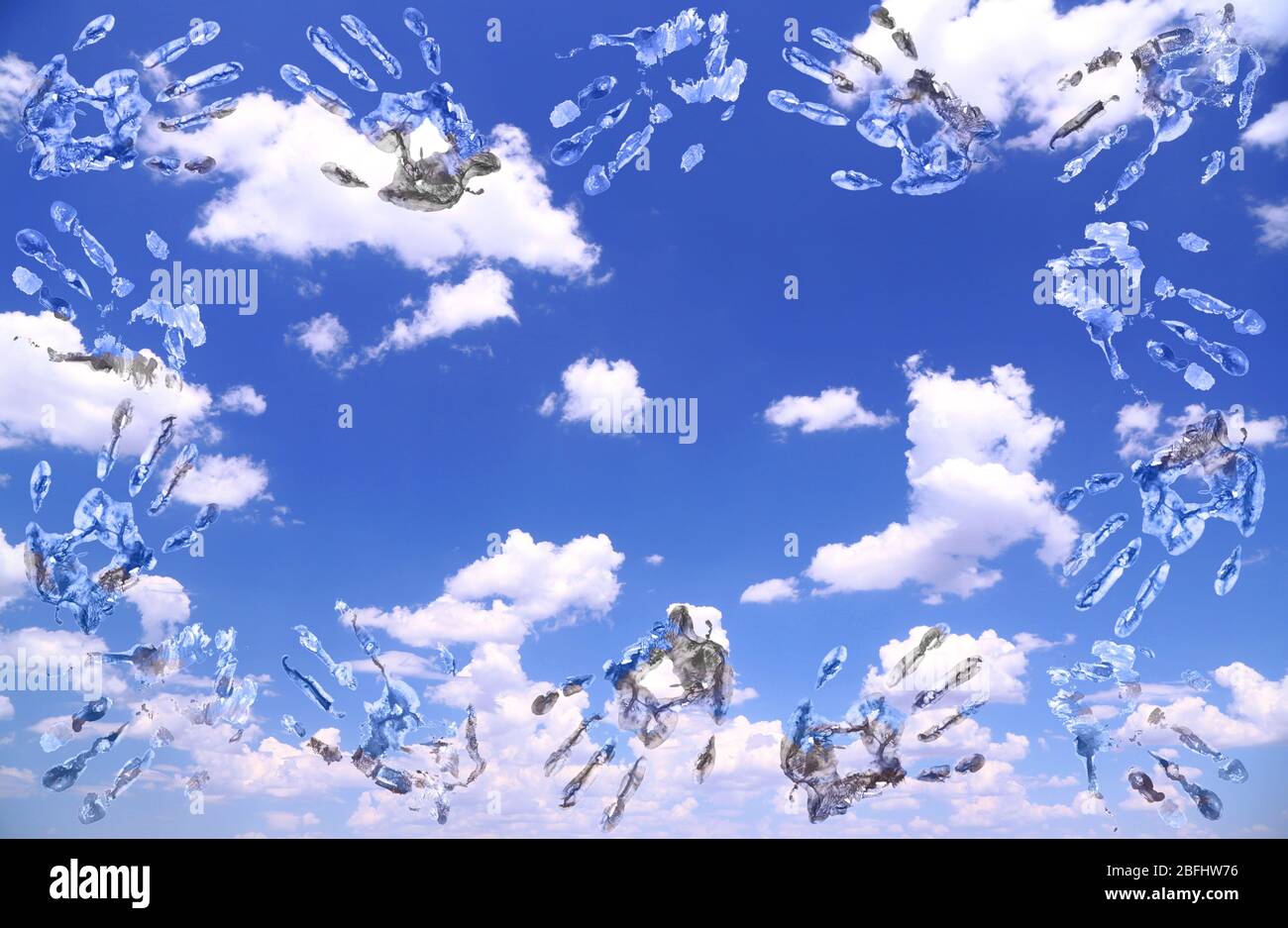 Frame of hands print on sky background Stock Photo - Alamy