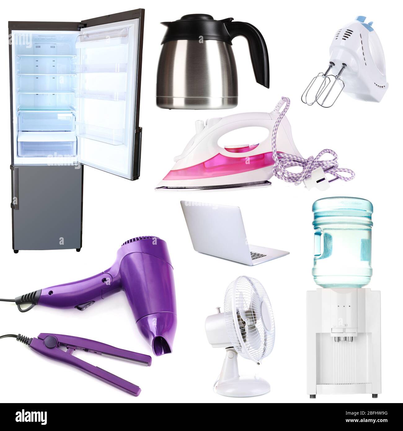 Collage of household equipment isolated on white Stock Photo - Alamy