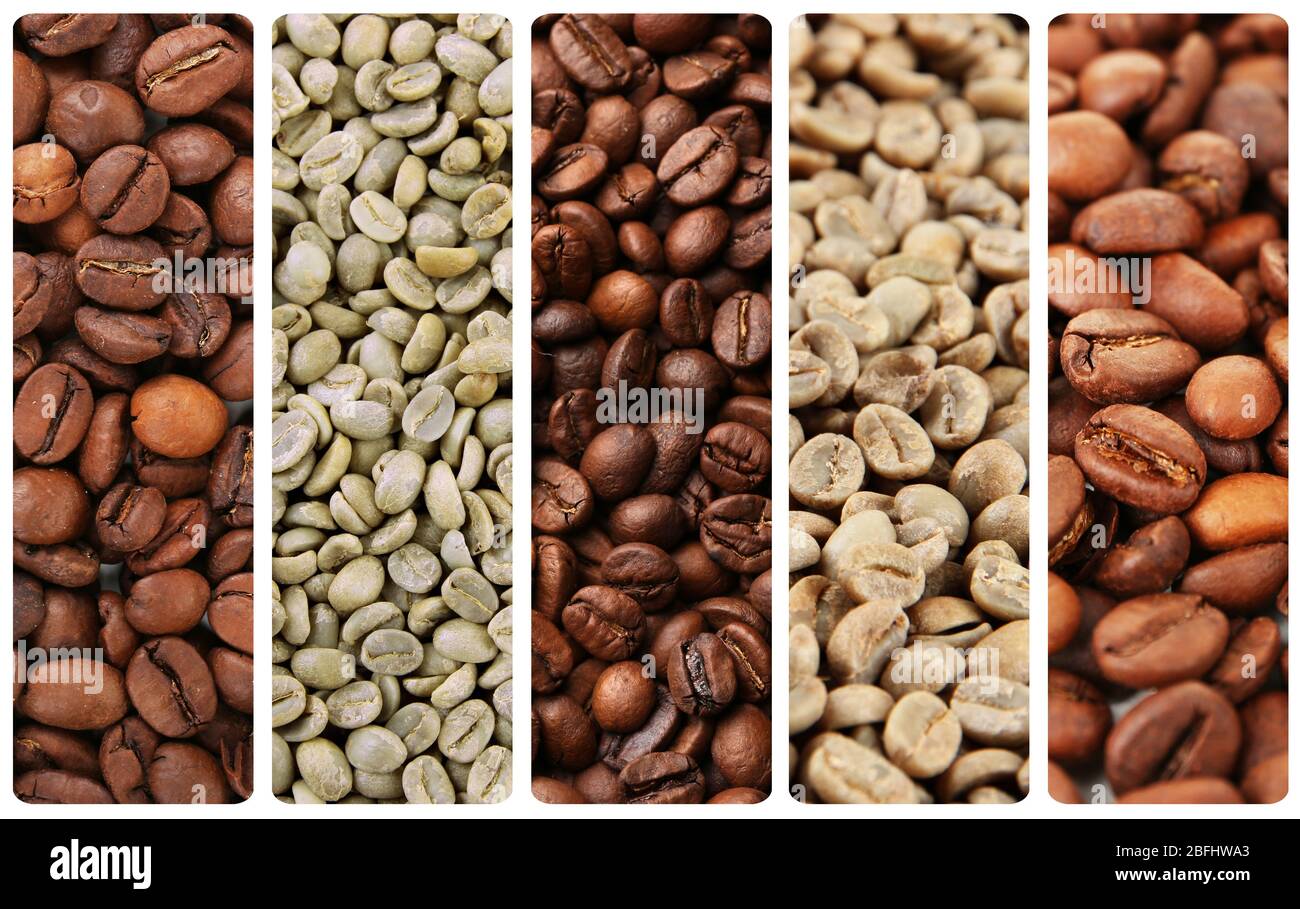 Collage of different coffee beans Stock Photo - Alamy
