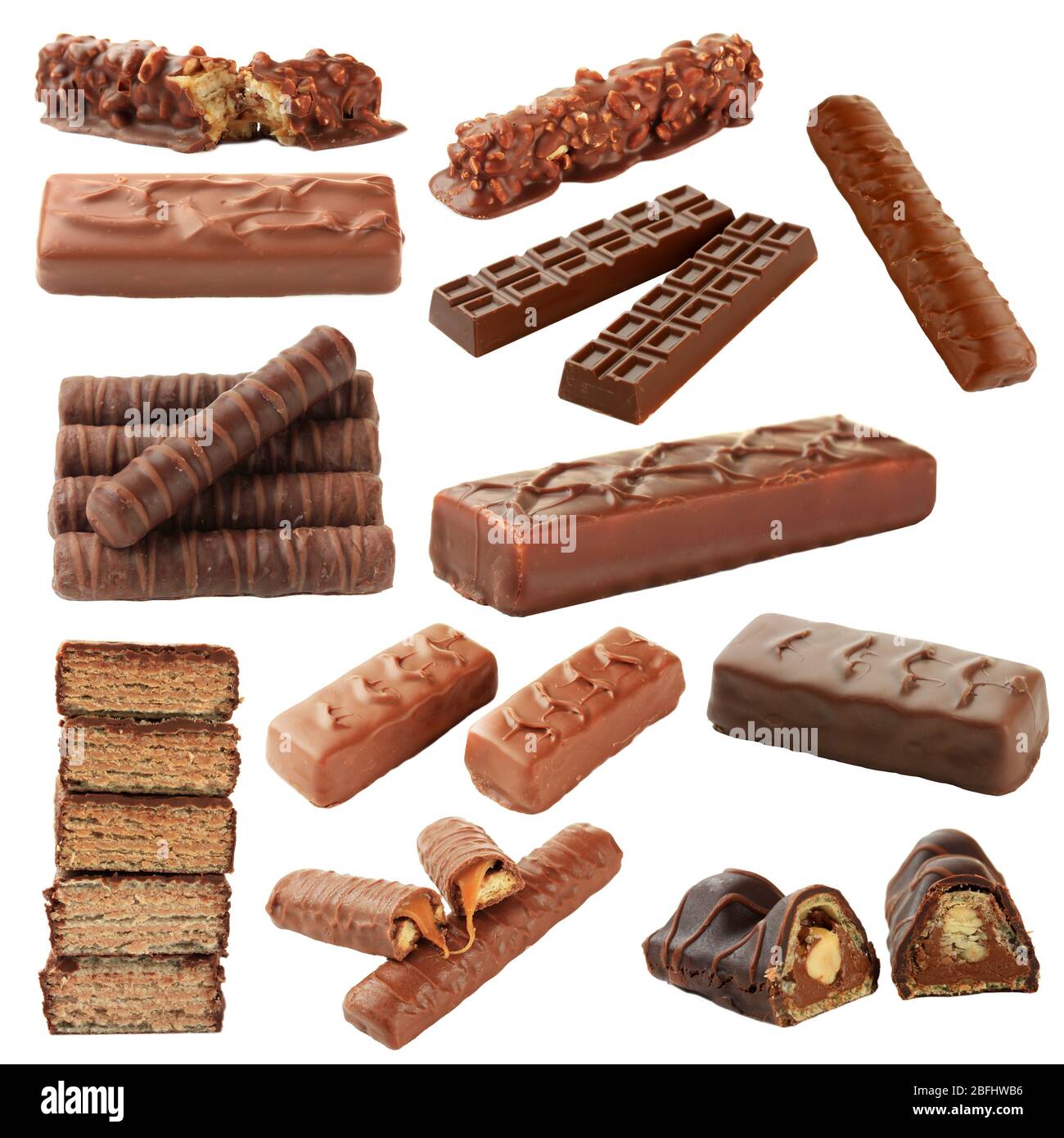 Collage of chocolate bars isolated on white Stock Photo - Alamy
