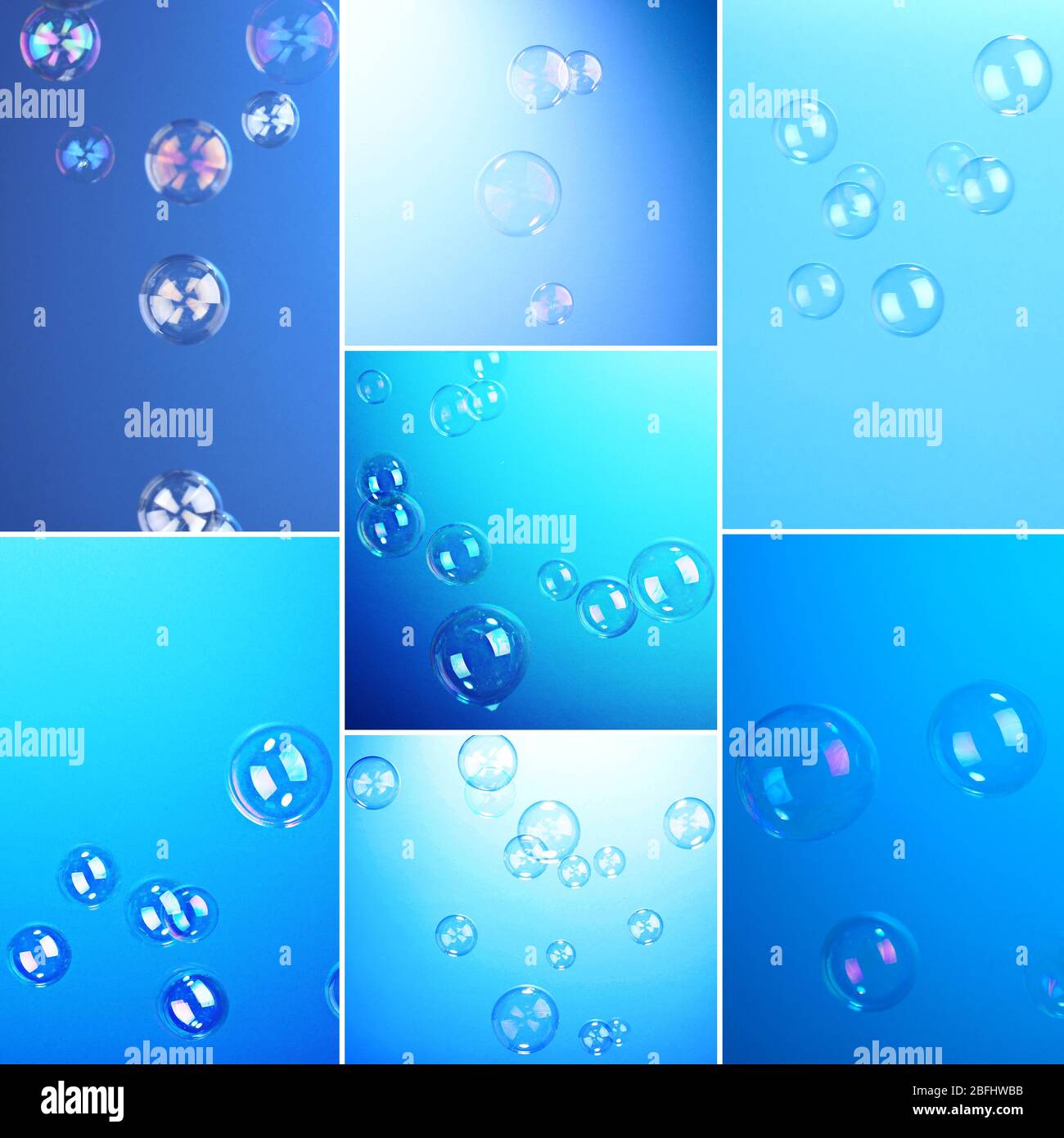 Collage of soap bubbles on blue background Stock Photo - Alamy