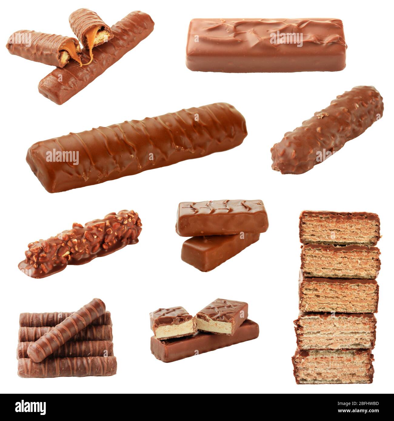 Collage of chocolate bars isolated on white Stock Photo - Alamy