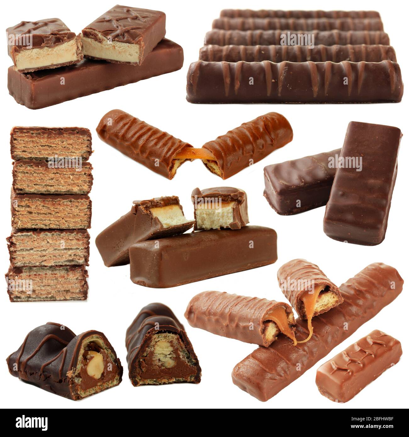 Collage of chocolate bars isolated on white Stock Photo - Alamy