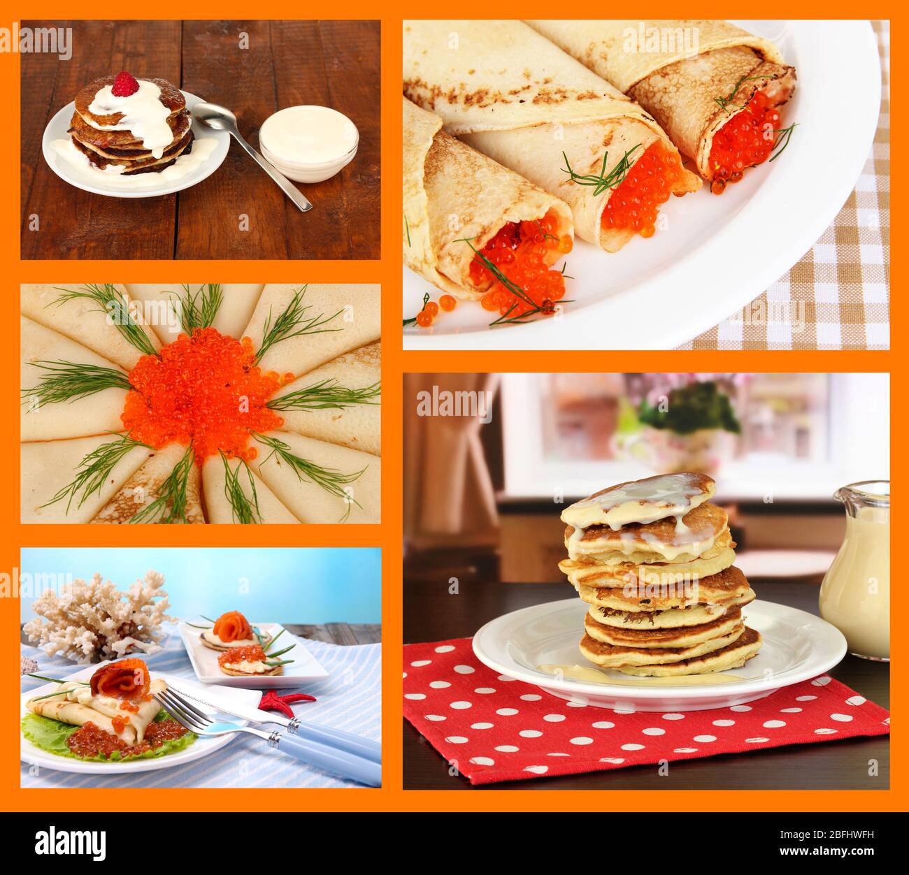Delicious pancakes collage Stock Photo - Alamy