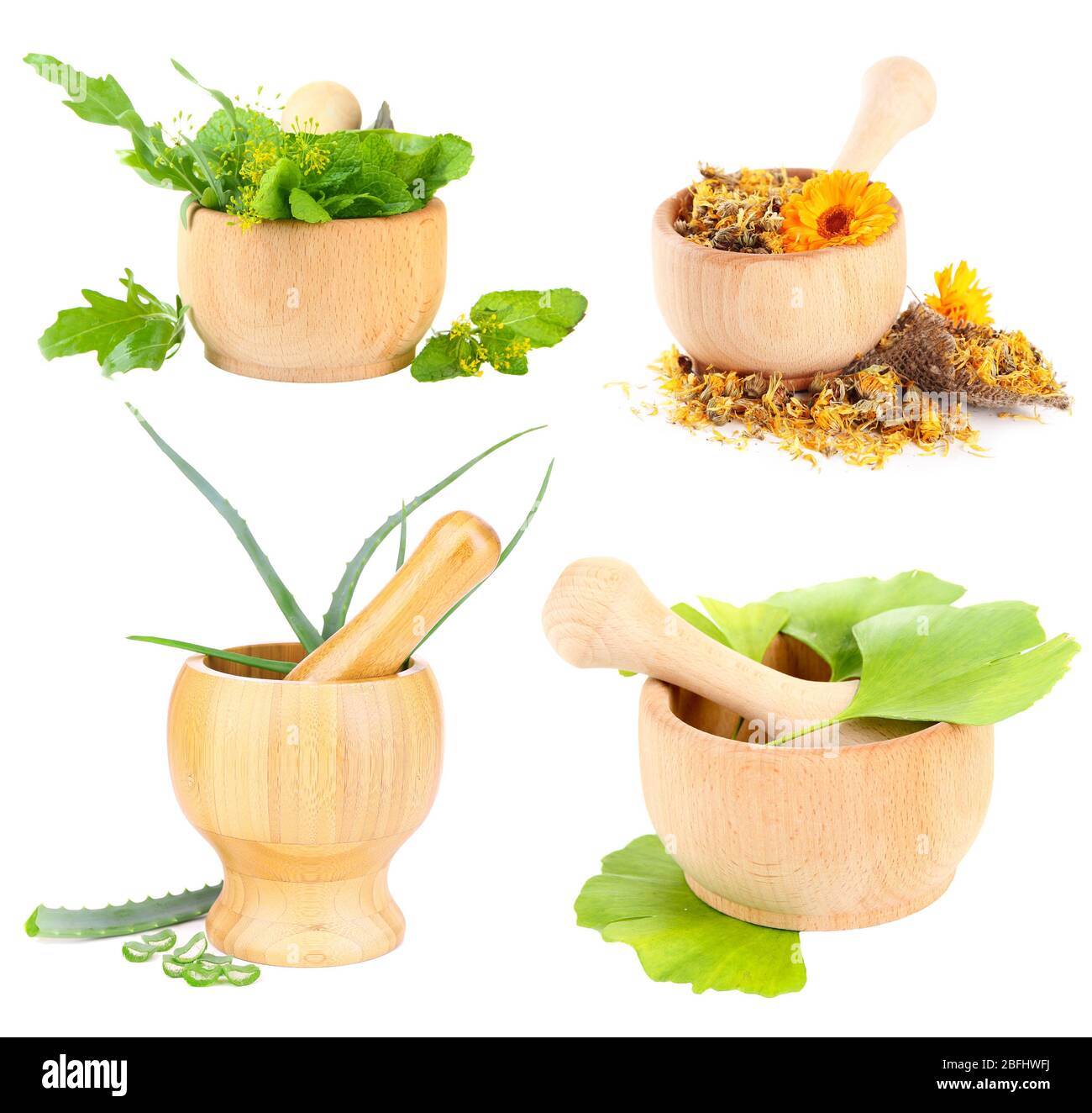 Collage of different herbs isolated on white Stock Photo - Alamy