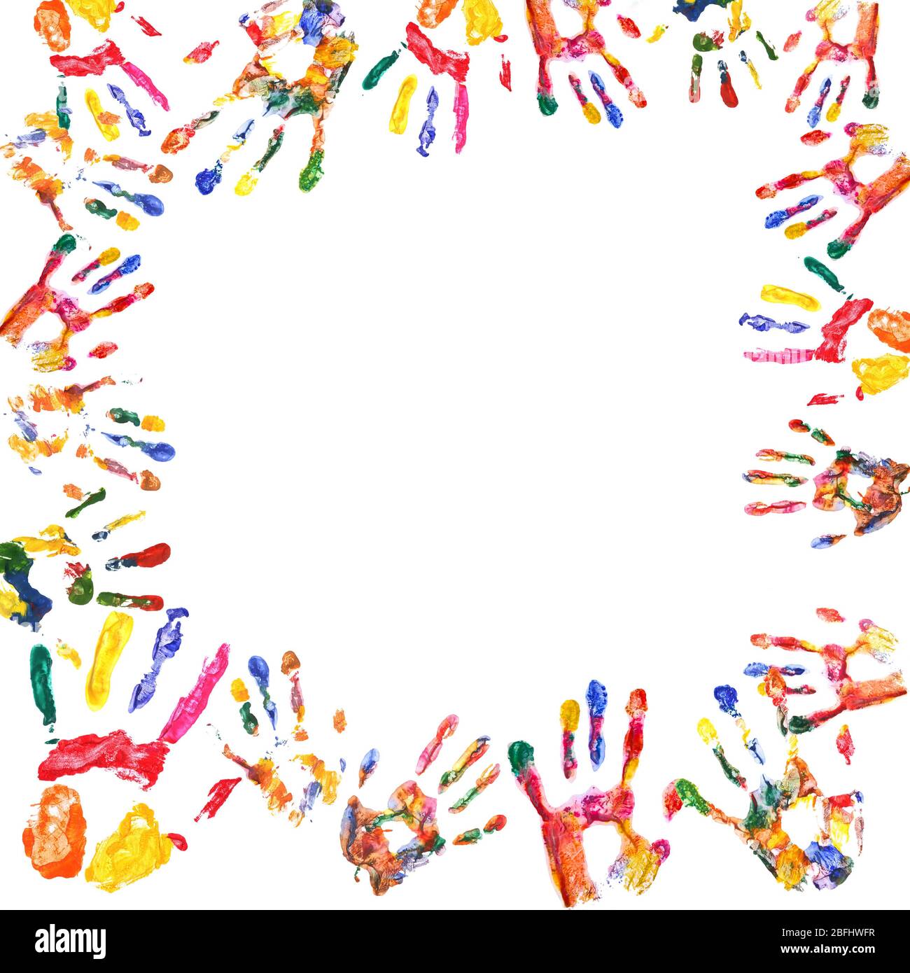 Frame of color hands print isolated on white Stock Photo - Alamy
