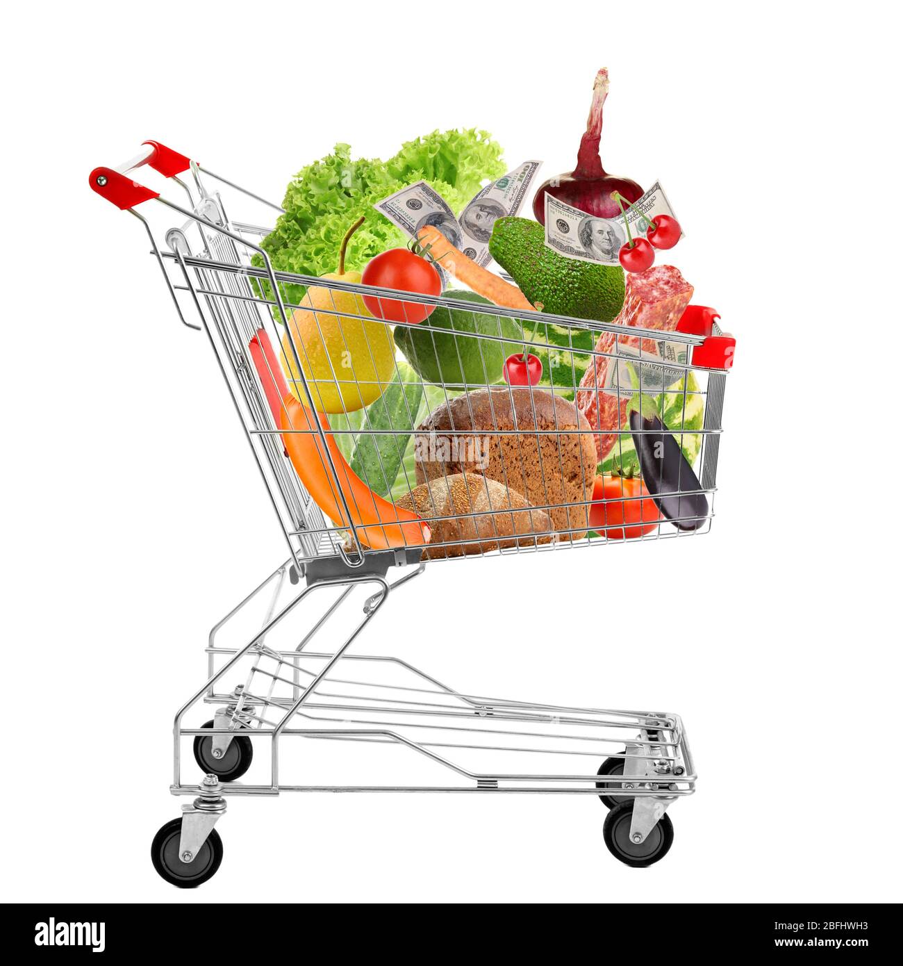 Full shopping trolley, isolated on white Stock Photo - Alamy