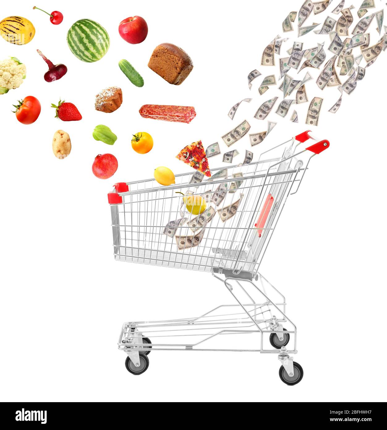 Full shopping trolley, isolated on white Stock Photo - Alamy