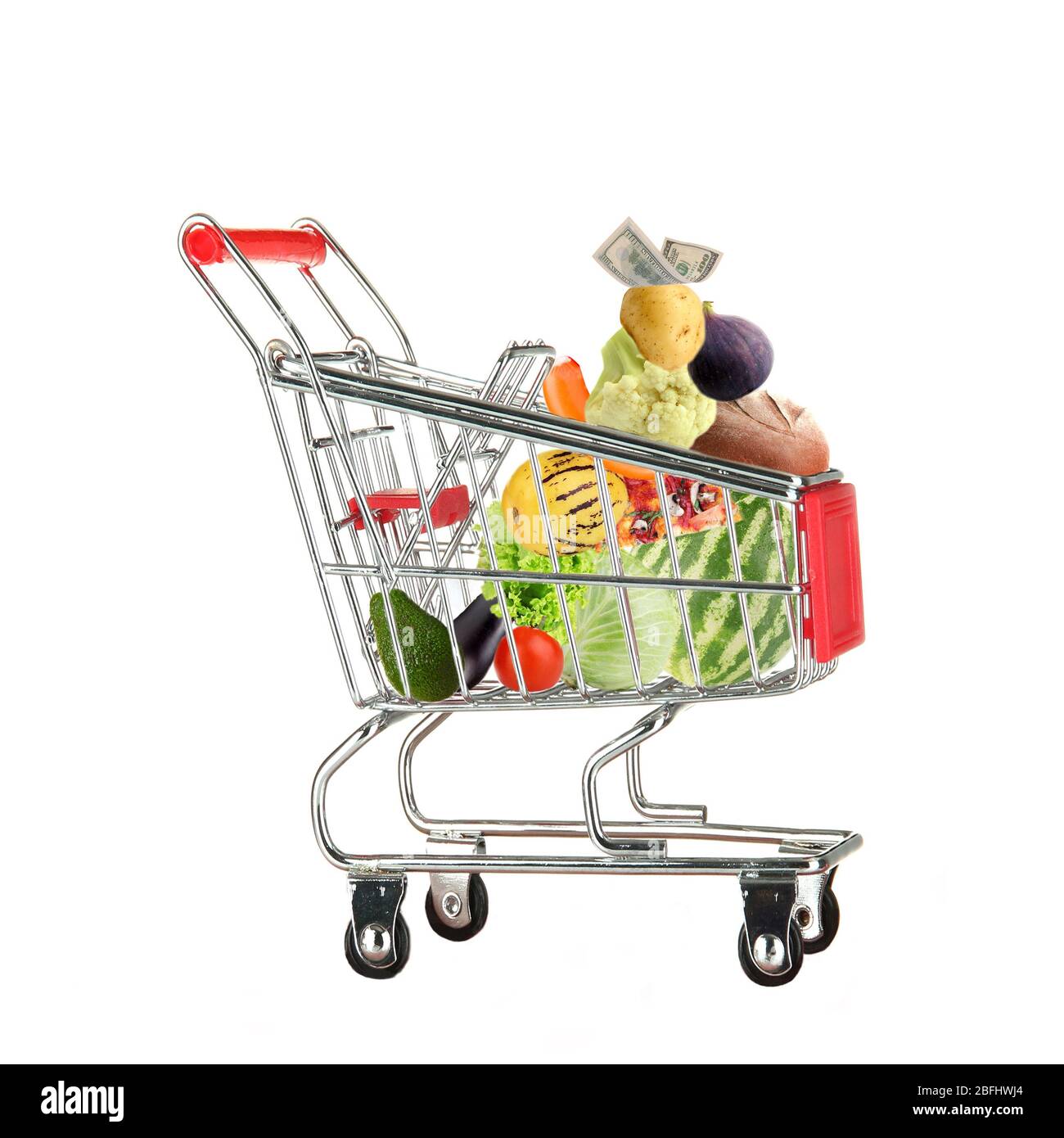 Full shopping trolley, isolated on white Stock Photo - Alamy