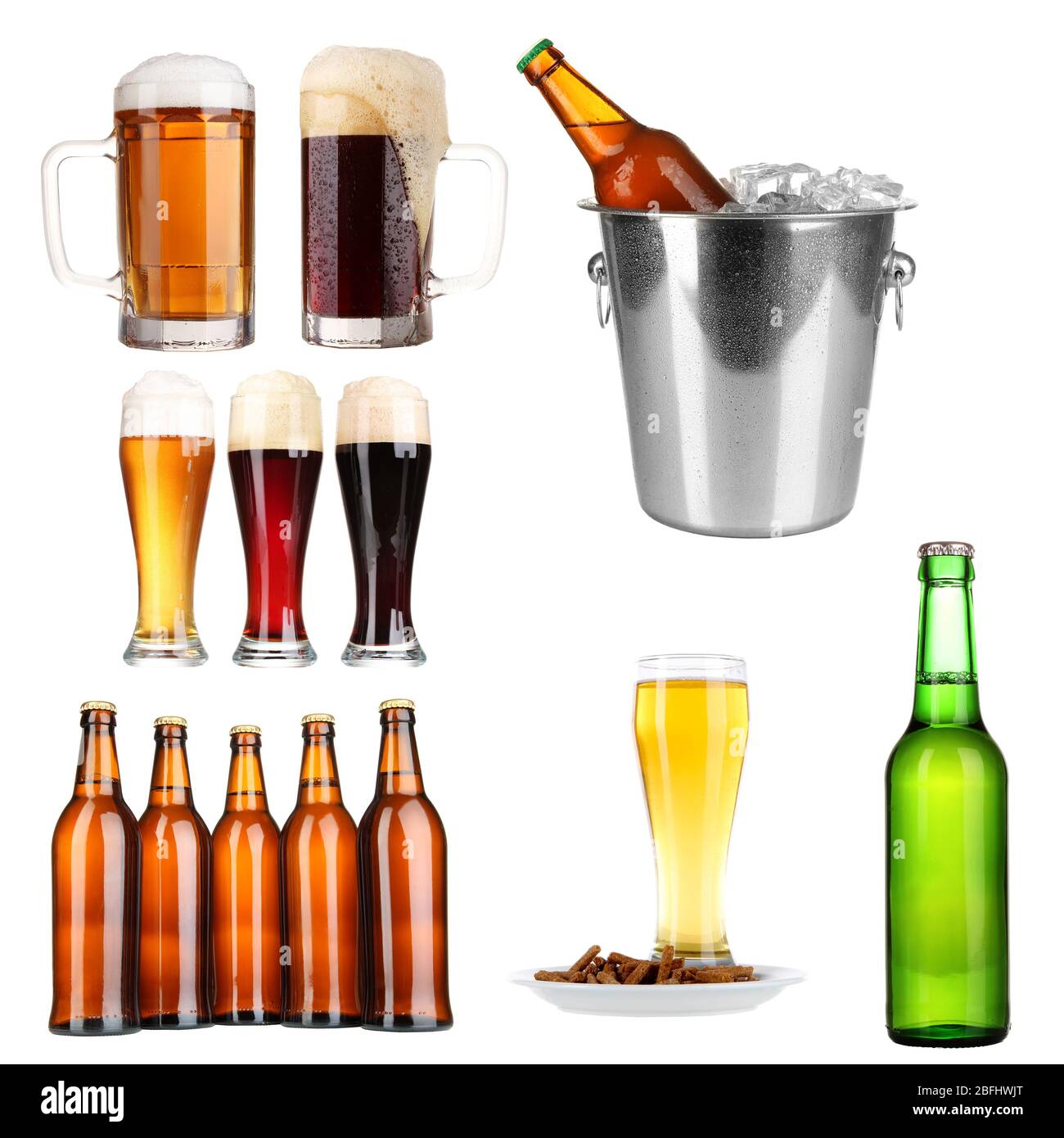 Beer collage, isolated on white Stock Photo - Alamy