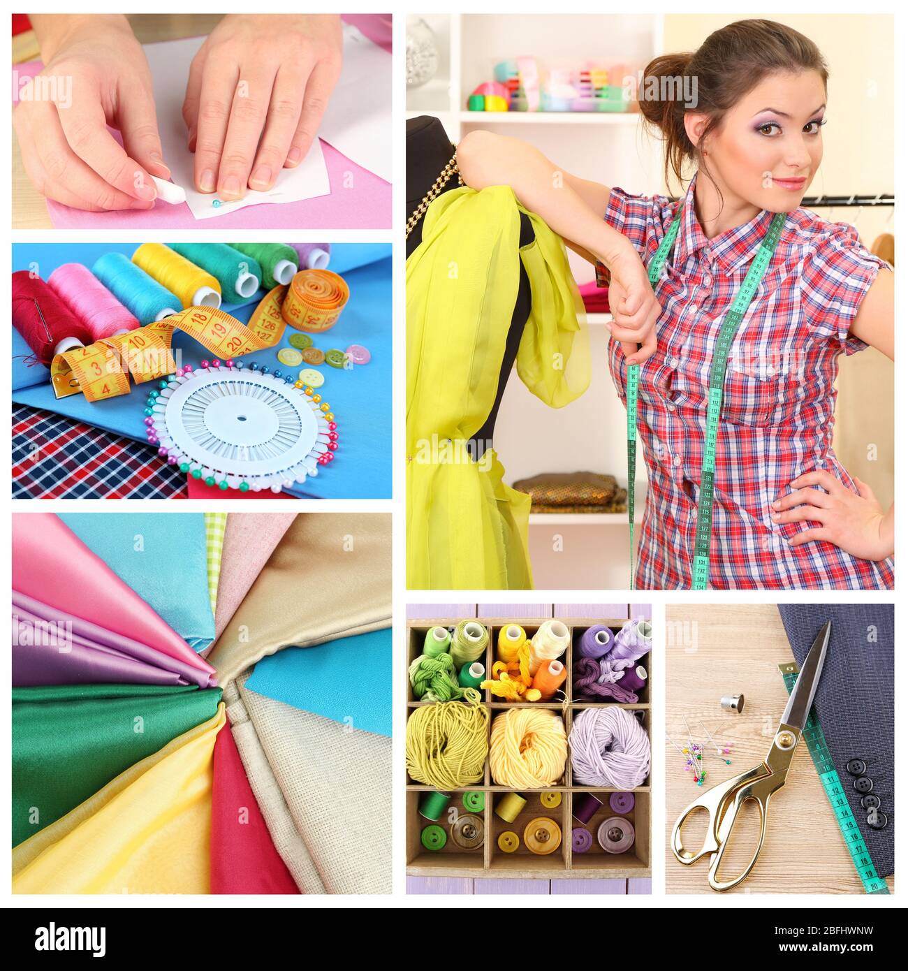 Fashion design collage. Sewing items Stock Photo - Alamy