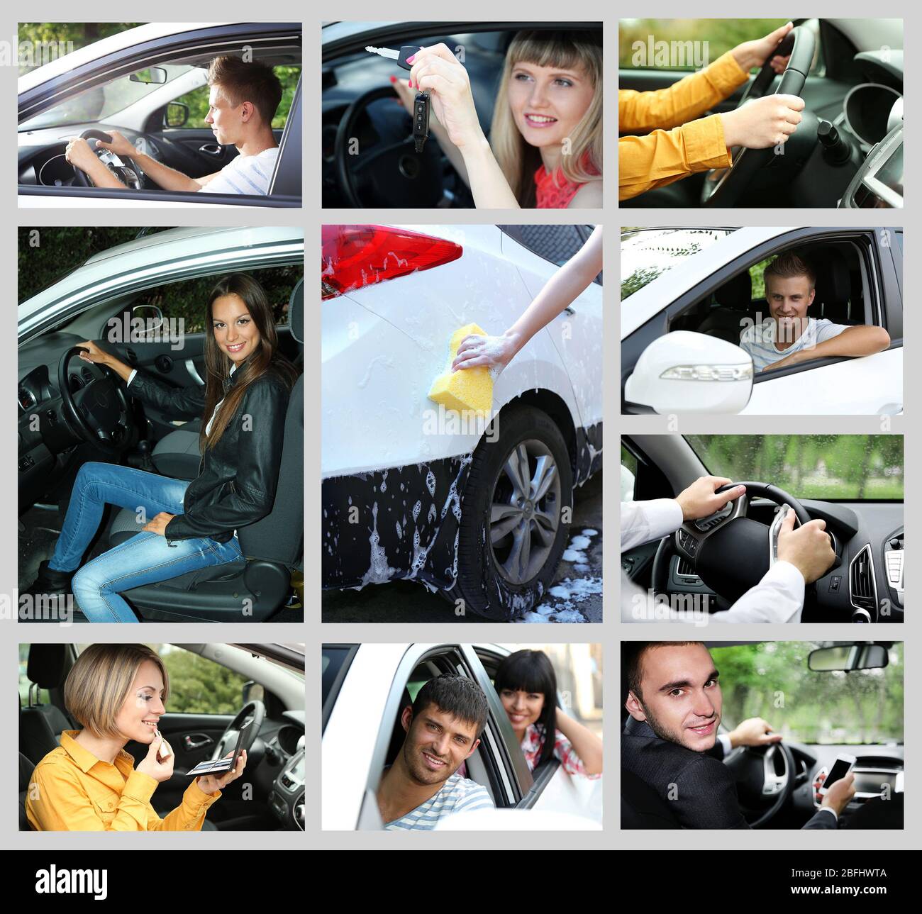 Car driving collage Stock Photo - Alamy