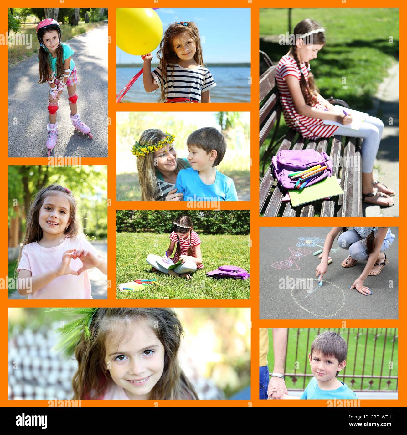 Collage of photo with children playing outside Stock Photo - Alamy