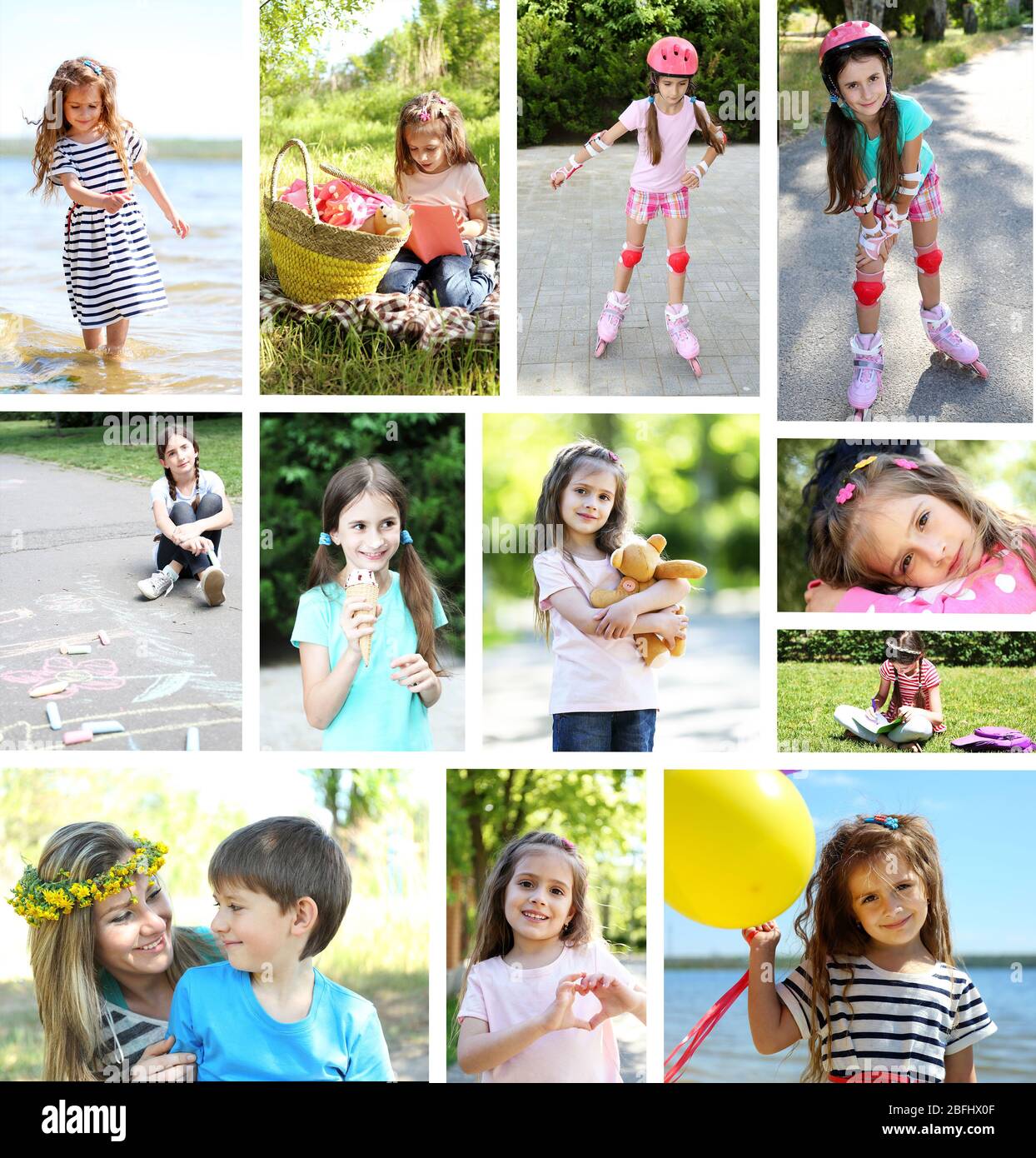 Collage of photo with children playing at park Stock Photo - Alamy