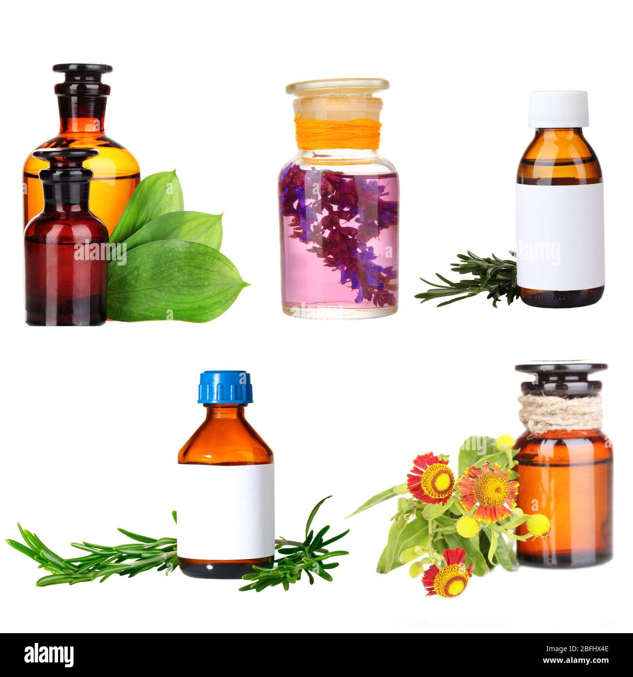 Collage of medicine bottles and herbs, isolated on white Stock Photo ...