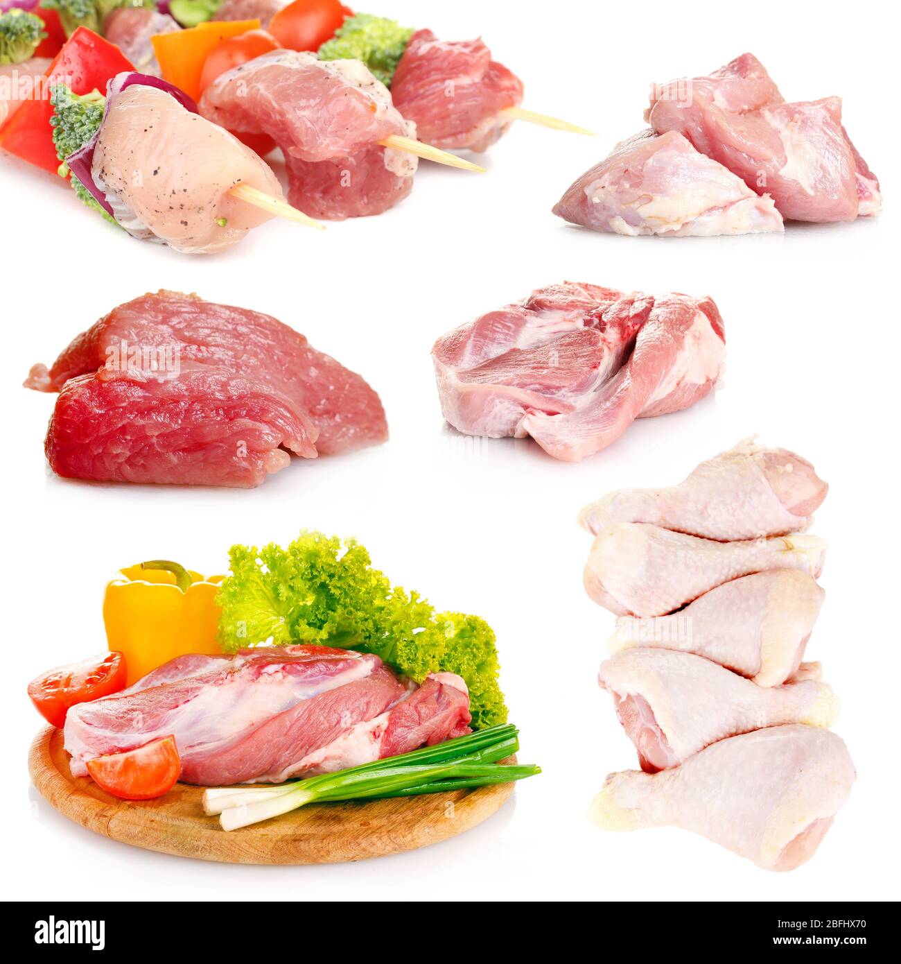 Collage of raw meat isolated on white Stock Photo - Alamy