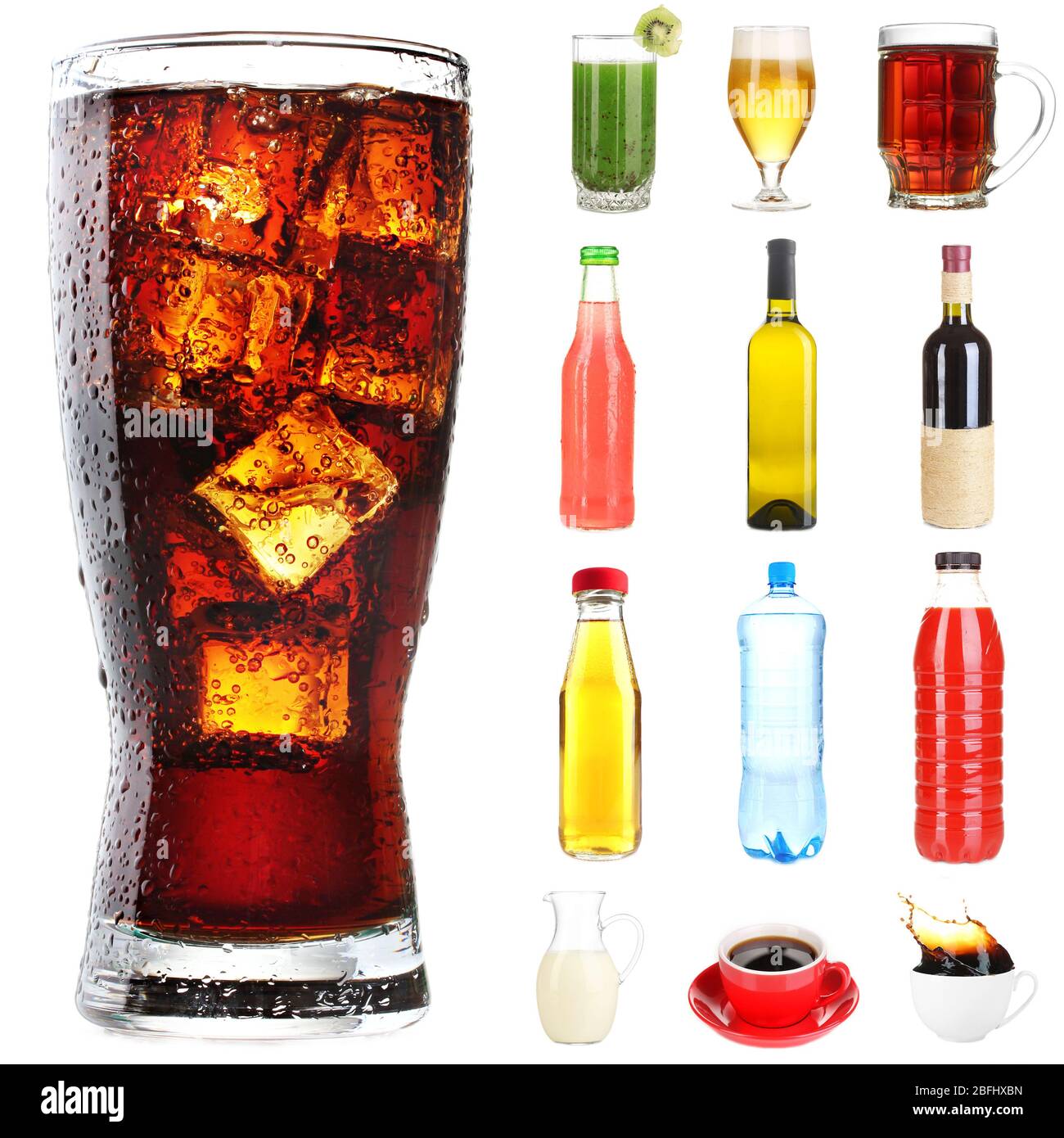 Collage of different drinks isolated on white Stock Photo - Alamy