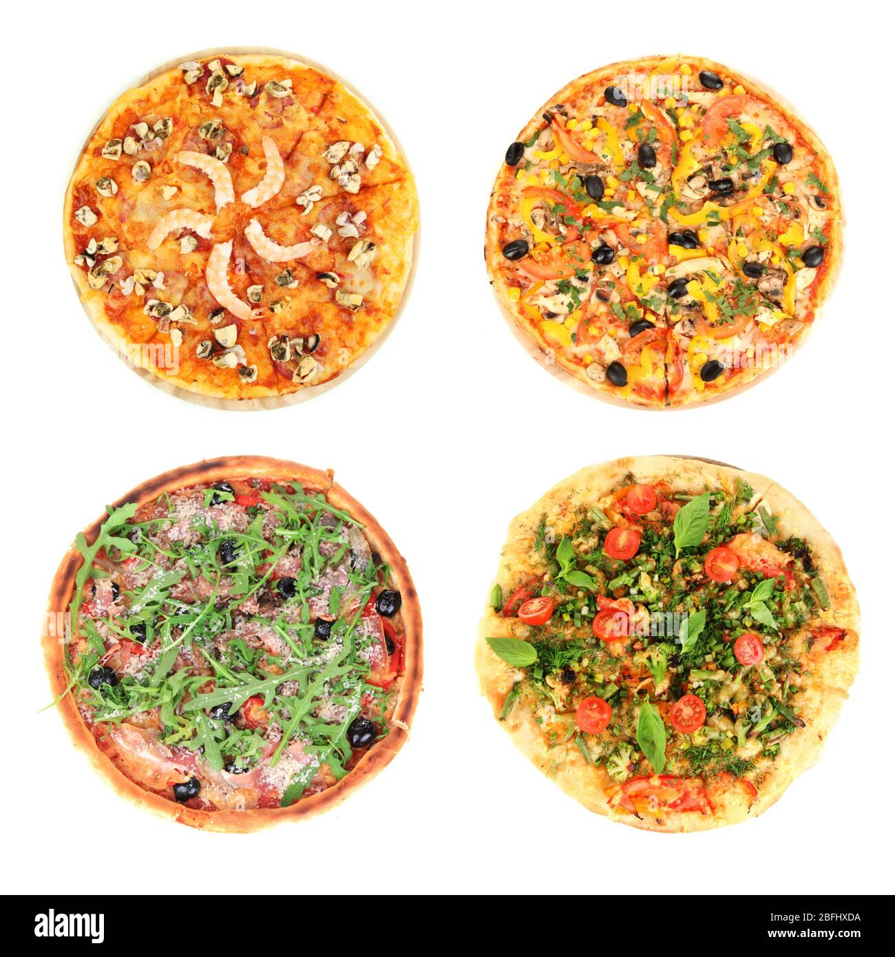 Collage of different pizza isolated on white Stock Photo - Alamy