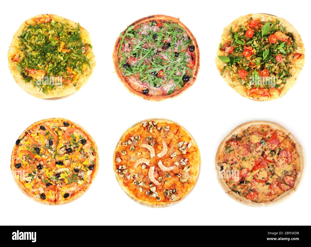 Collage of different pizza isolated on white Stock Photo - Alamy