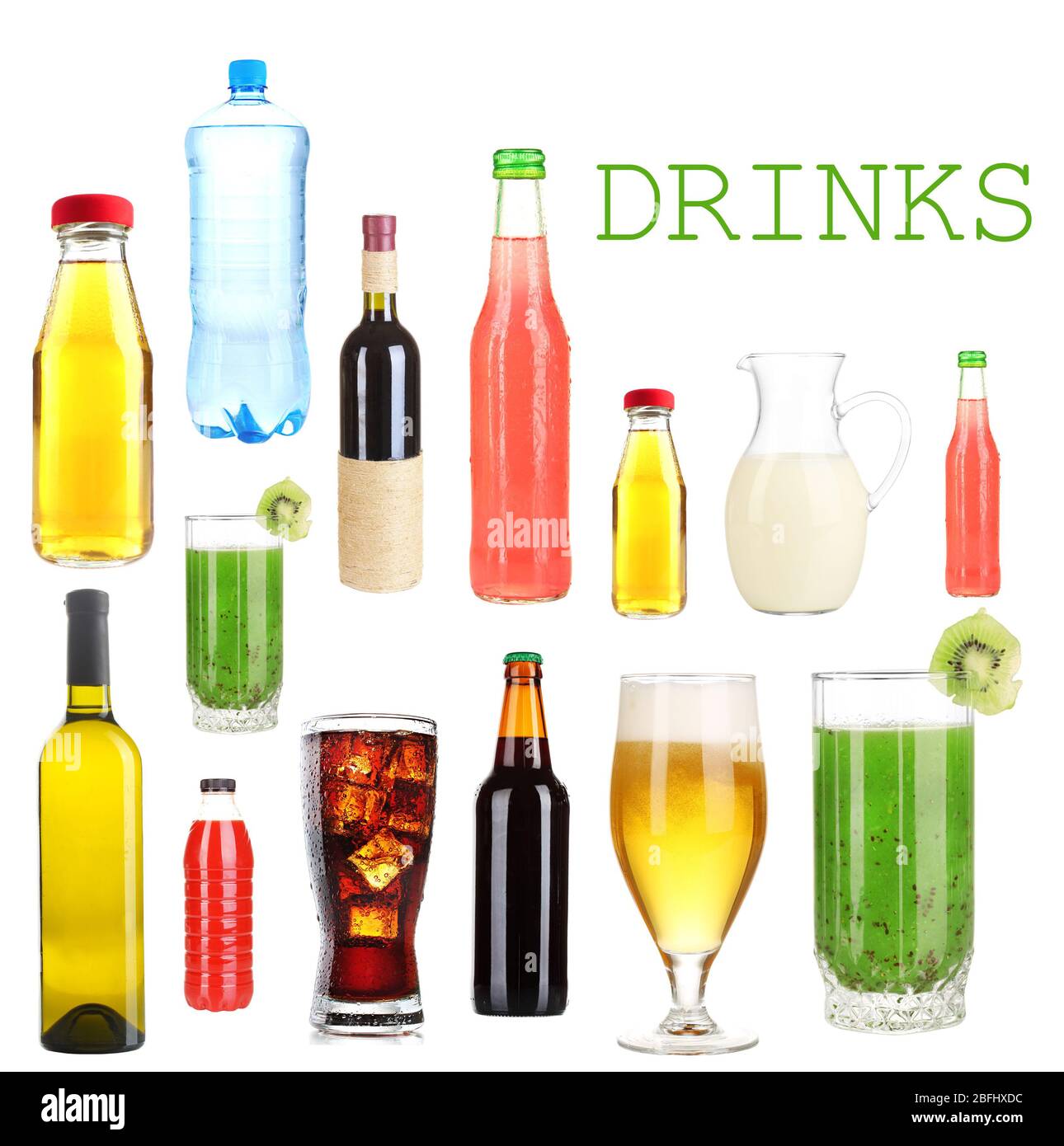 Drinks collage isolated on white Stock Photo - Alamy