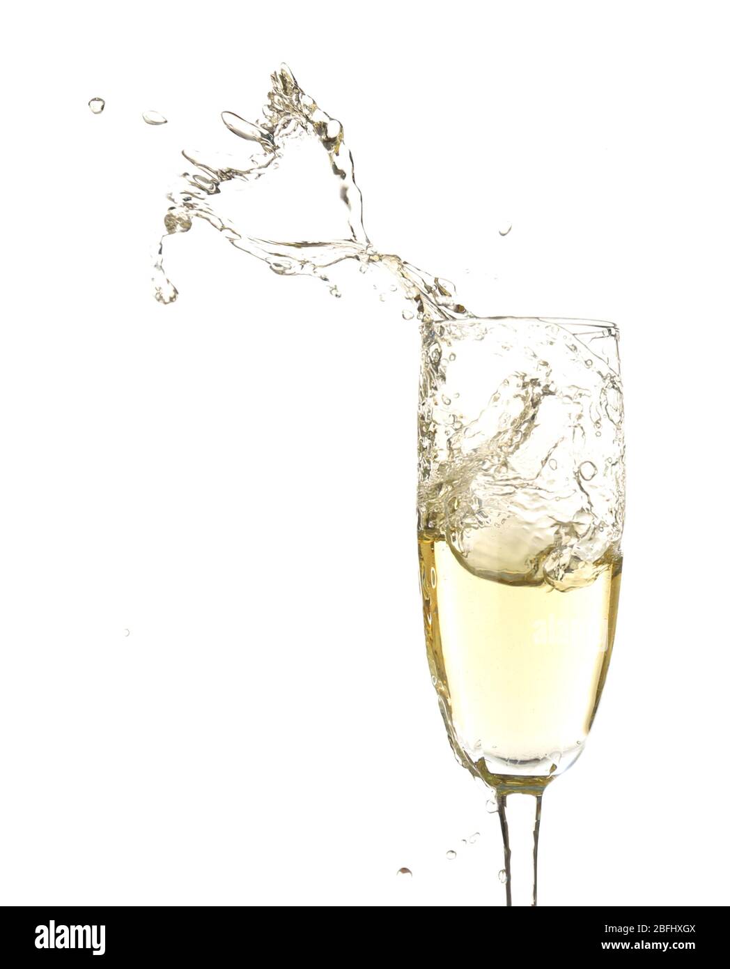 Glass of champagne with splash, isolated on white Stock Photo - Alamy