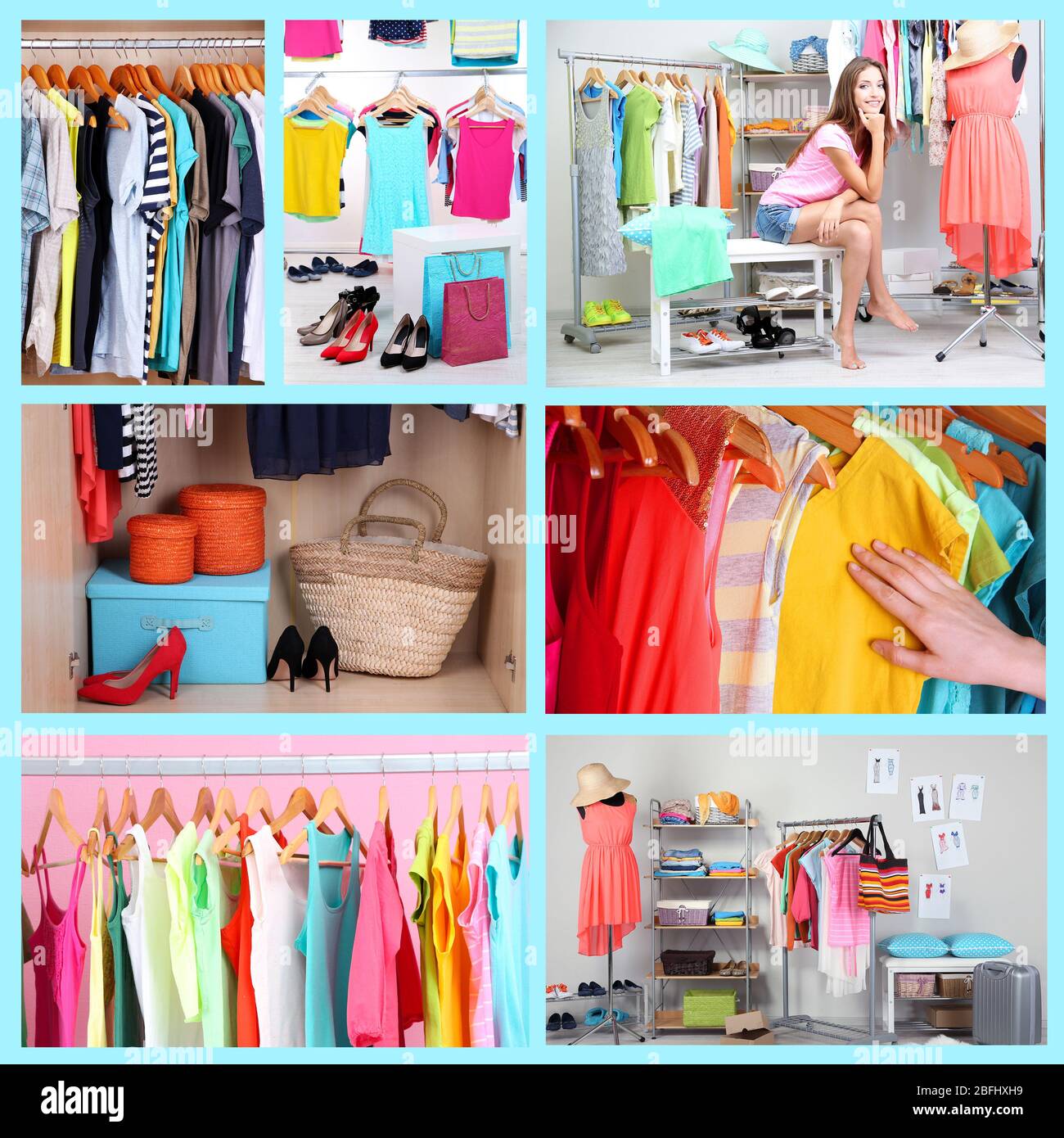 Girl choosing cloth, collage Stock Photo - Alamy