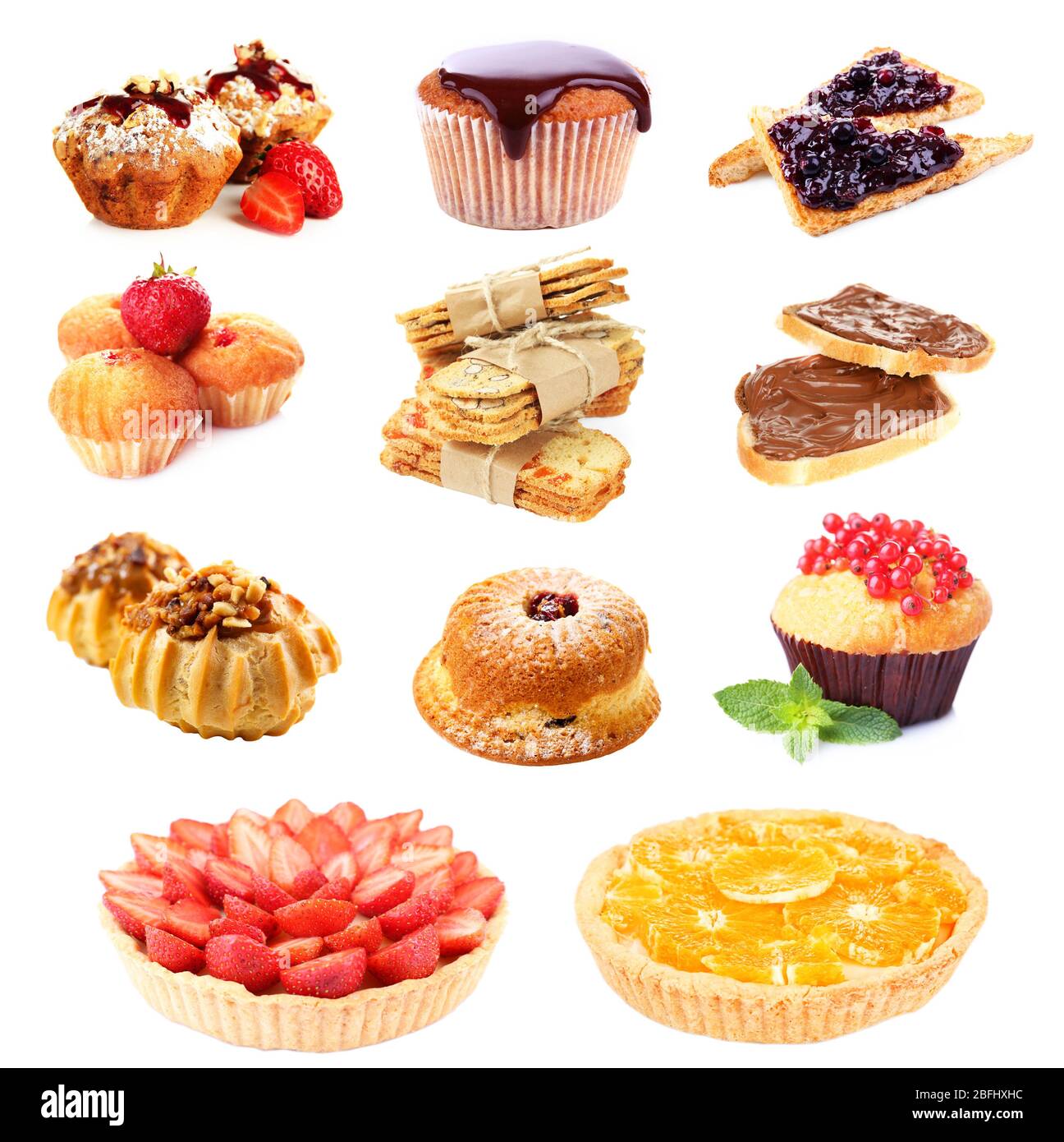 Sweet food collage isolated on white Stock Photo - Alamy