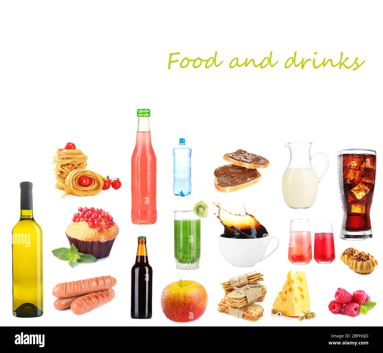 Food and drinks collage isolated on white Stock Photo - Alamy