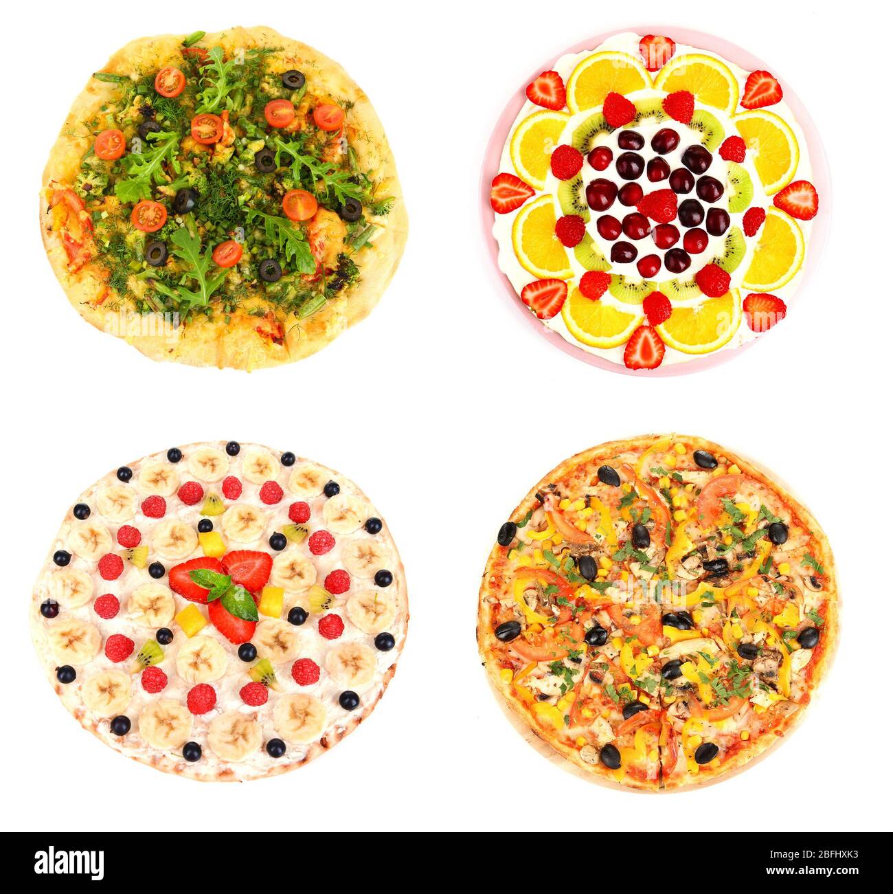 Collage of different pizza isolated on white Stock Photo - Alamy