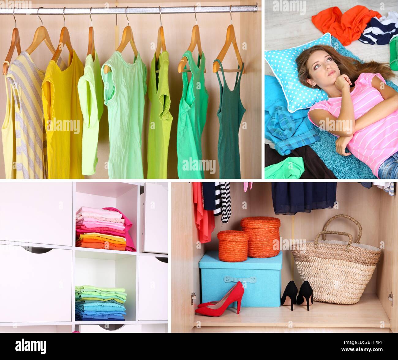 Girl choosing cloth, collage Stock Photo - Alamy