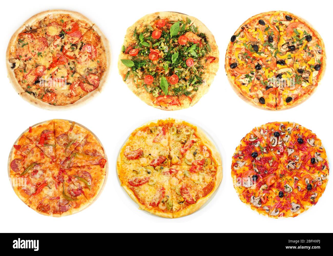 Collage of different pizza isolated on white Stock Photo - Alamy