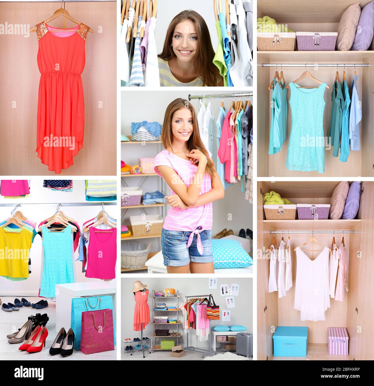 Girl choosing cloth, collage Stock Photo - Alamy
