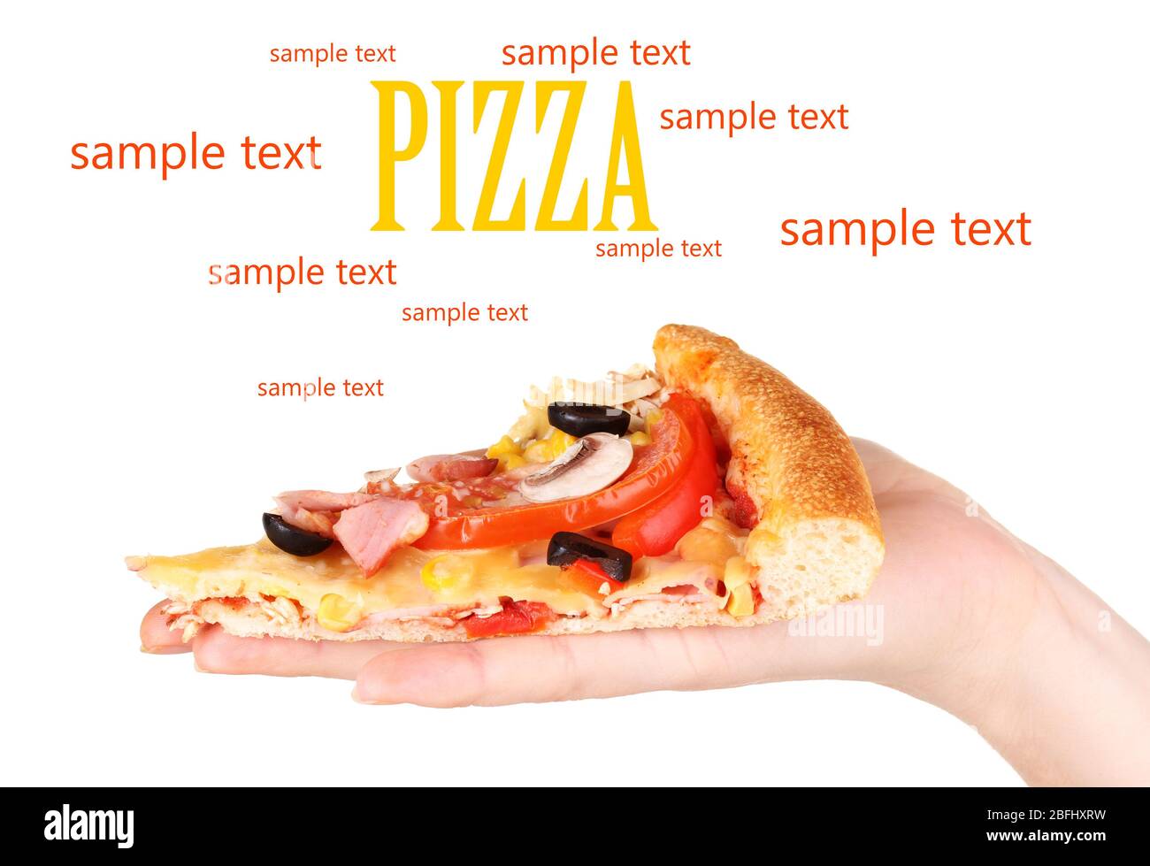 Slice of tasty pizza in hand Stock Photo - Alamy