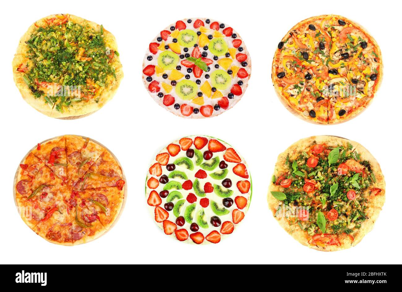 Collage of different pizza isolated on white Stock Photo - Alamy