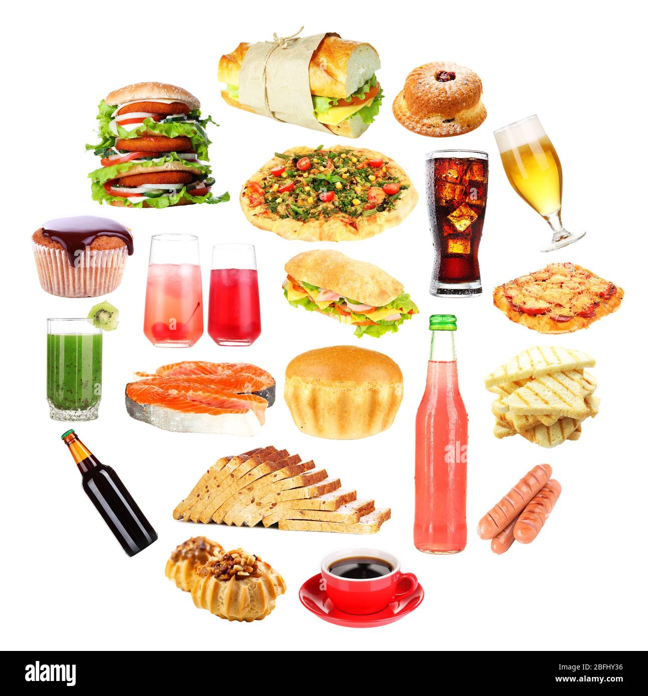 Food and drinks collage isolated on white Stock Photo - Alamy