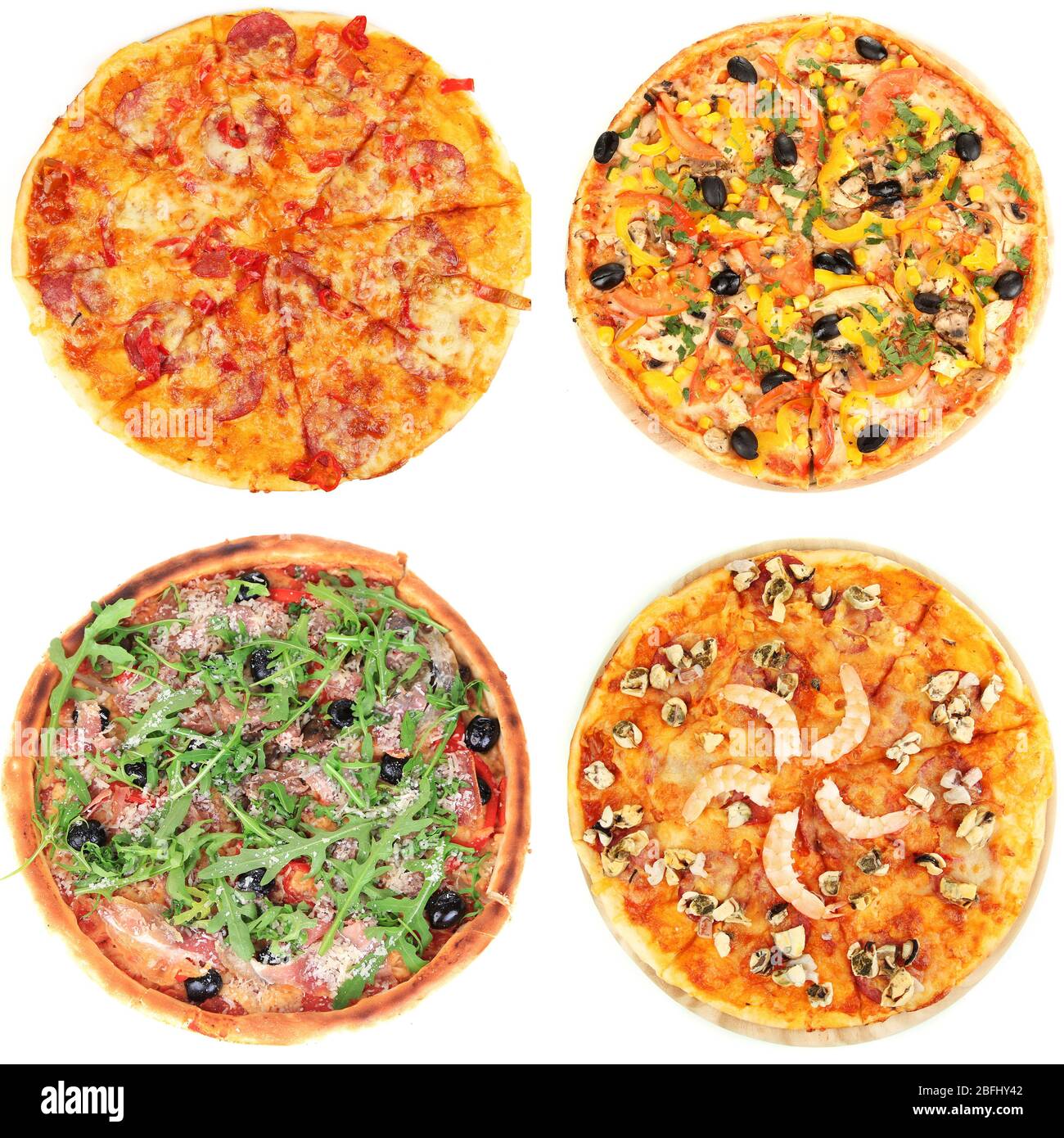 Collage of different pizza isolated on white Stock Photo - Alamy