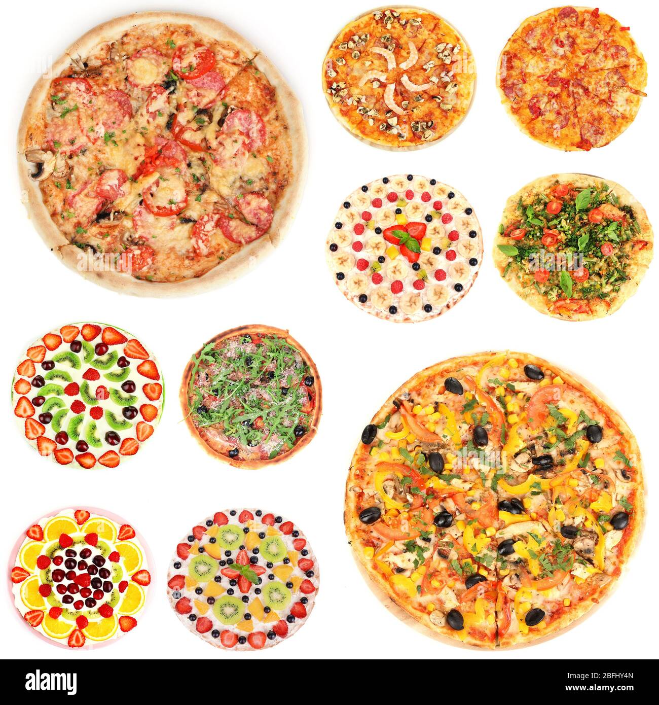 Collage of different pizza isolated on white Stock Photo - Alamy
