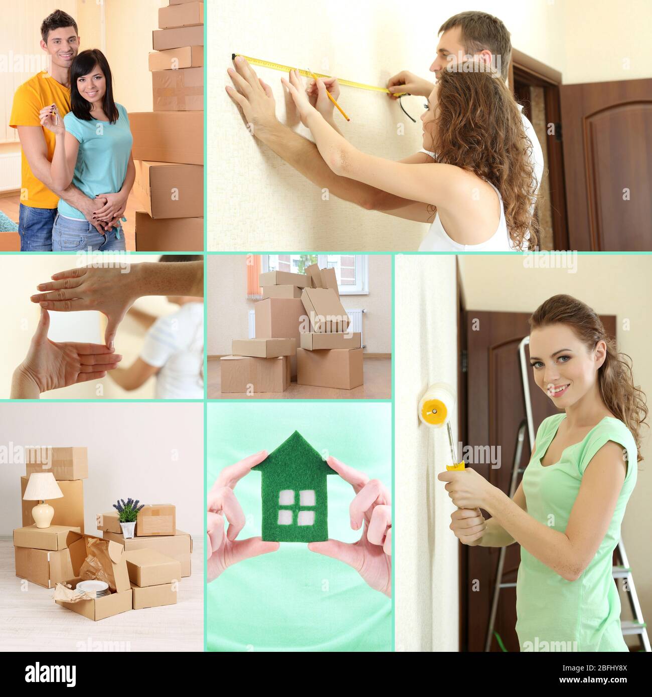 Real estate collage: moving to new house Stock Photo - Alamy