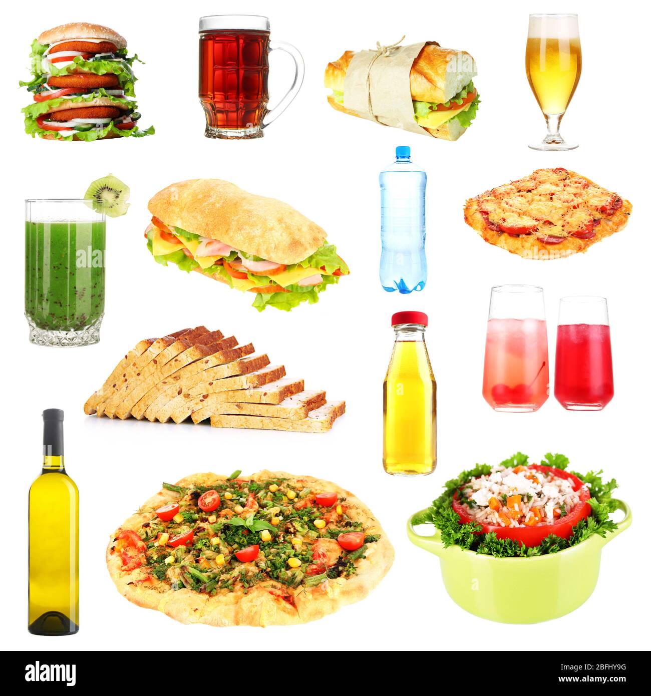 Food and drinks collage isolated on white Stock Photo - Alamy