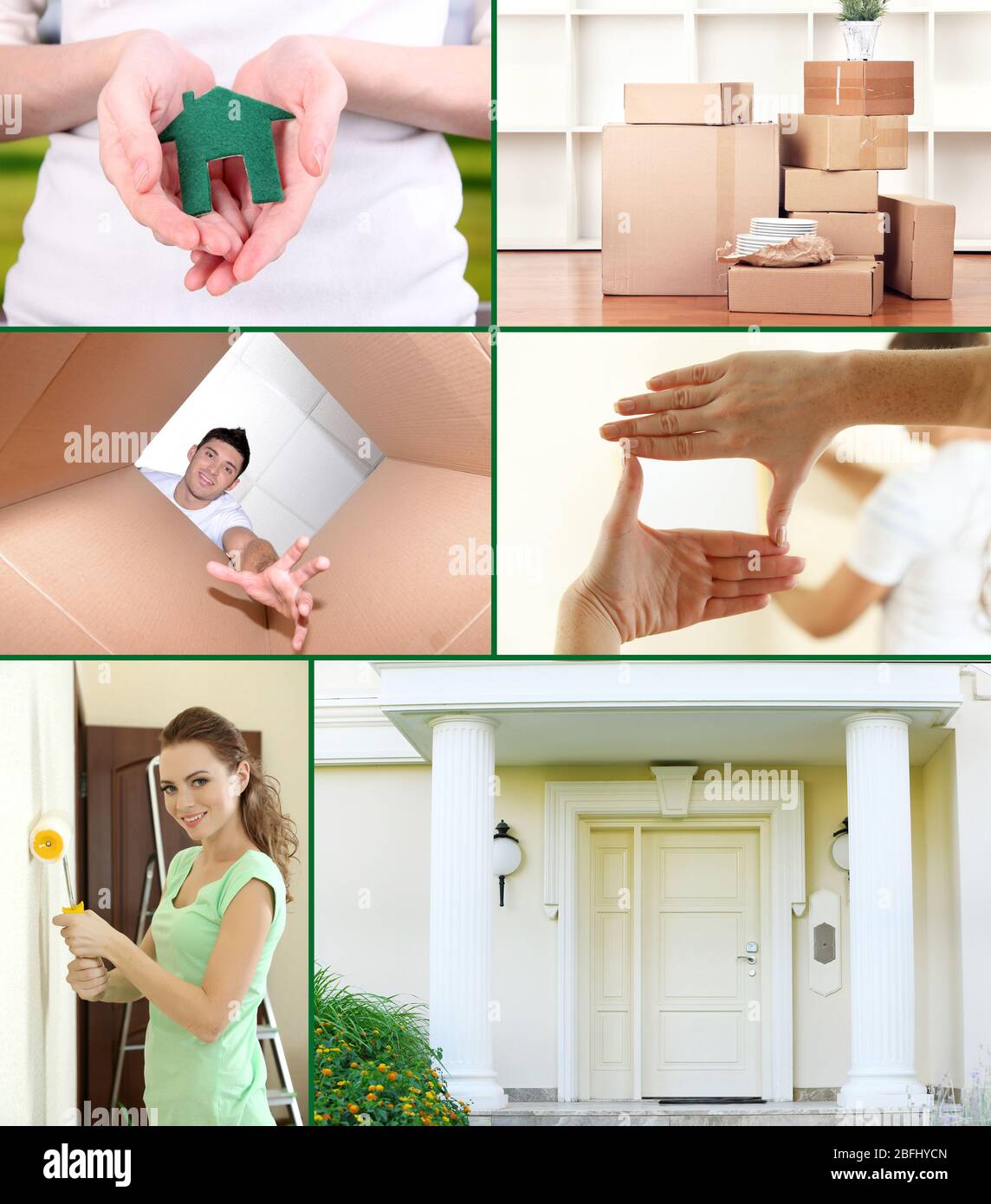Real estate collage: moving to new house Stock Photo - Alamy