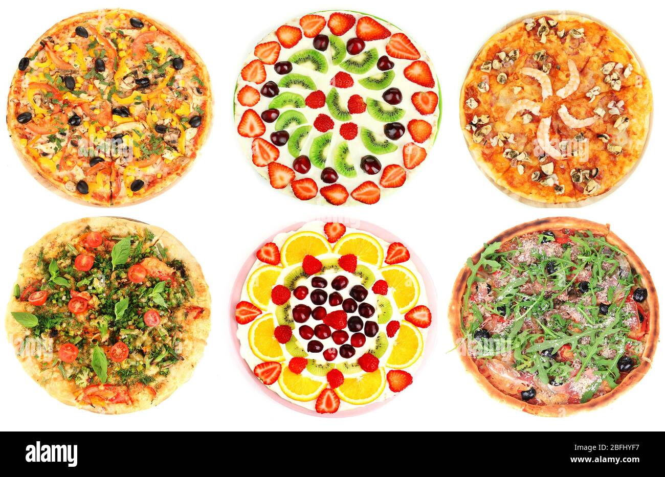 Collage of different pizza isolated on white Stock Photo - Alamy