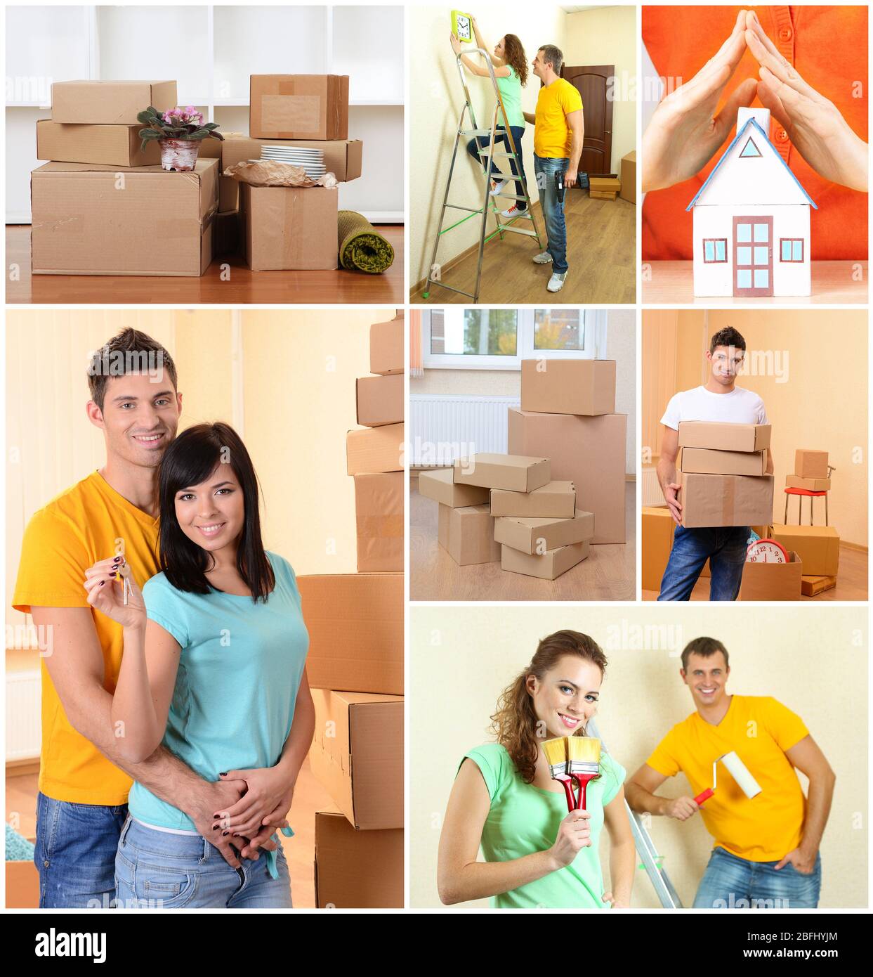 Real estate collage: moving to new house Stock Photo - Alamy