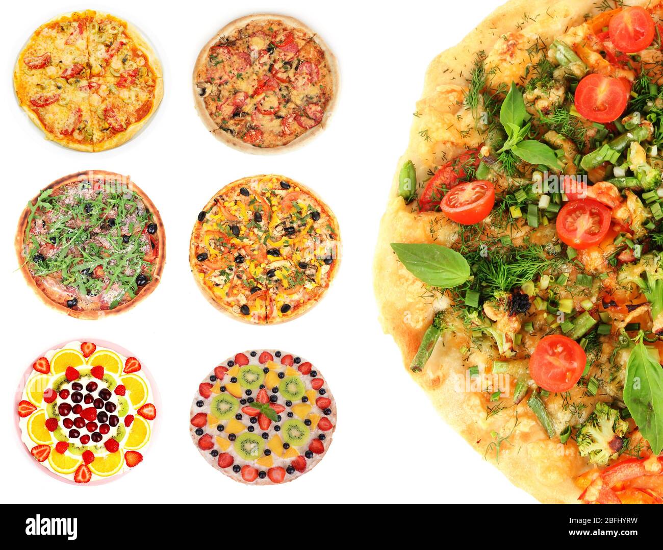 Collage of different pizza isolated on white Stock Photo - Alamy