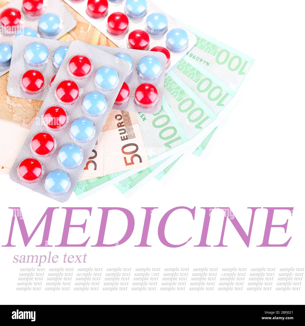 Prescription drugs on money background, representing rising health care ...