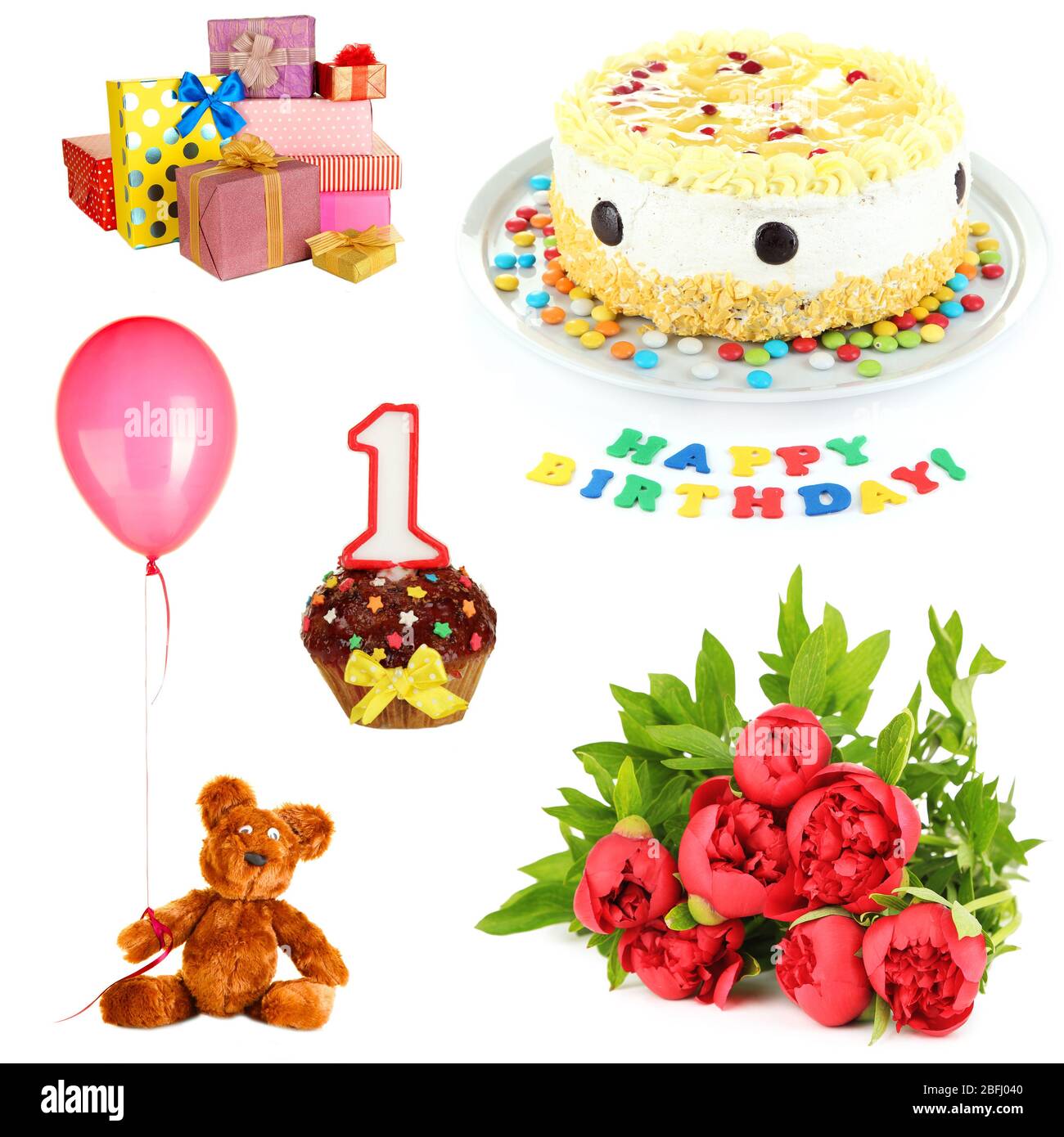 Birthday collage isolated on white Stock Photo - Alamy
