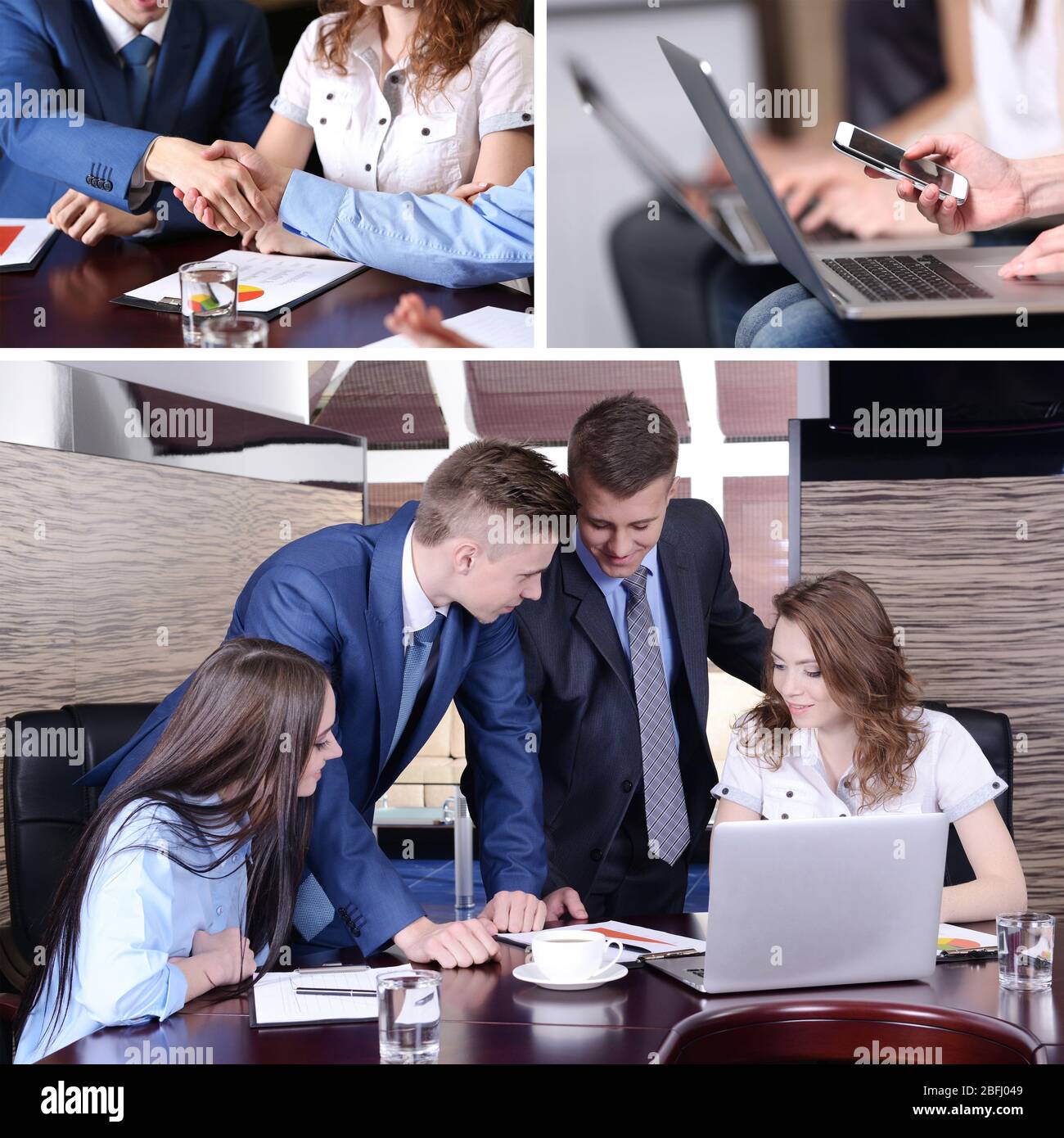 Collage of busy people discussing work and studying Stock Photo - Alamy