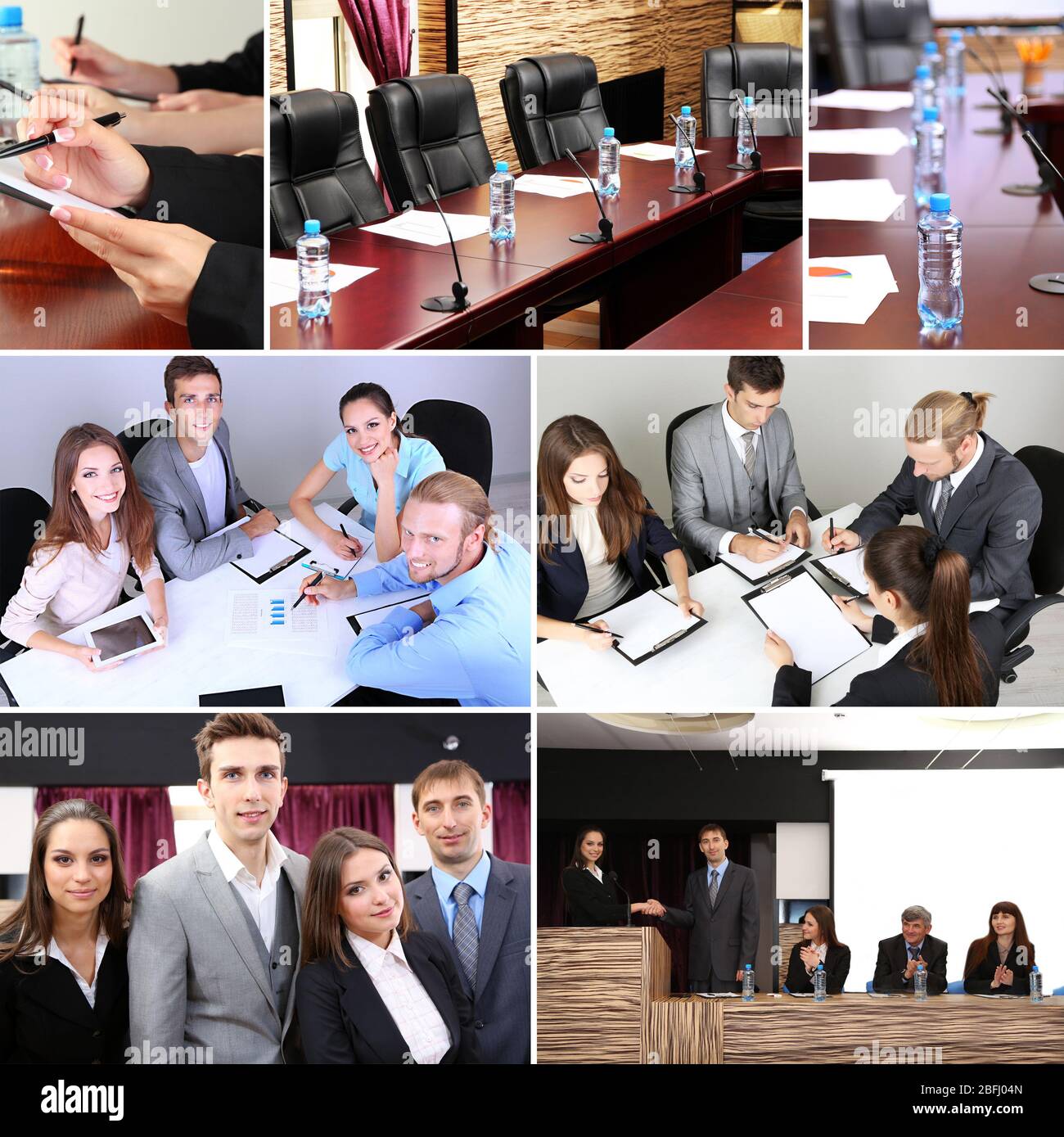 Collage of busy people discussing work and studying Stock Photo - Alamy