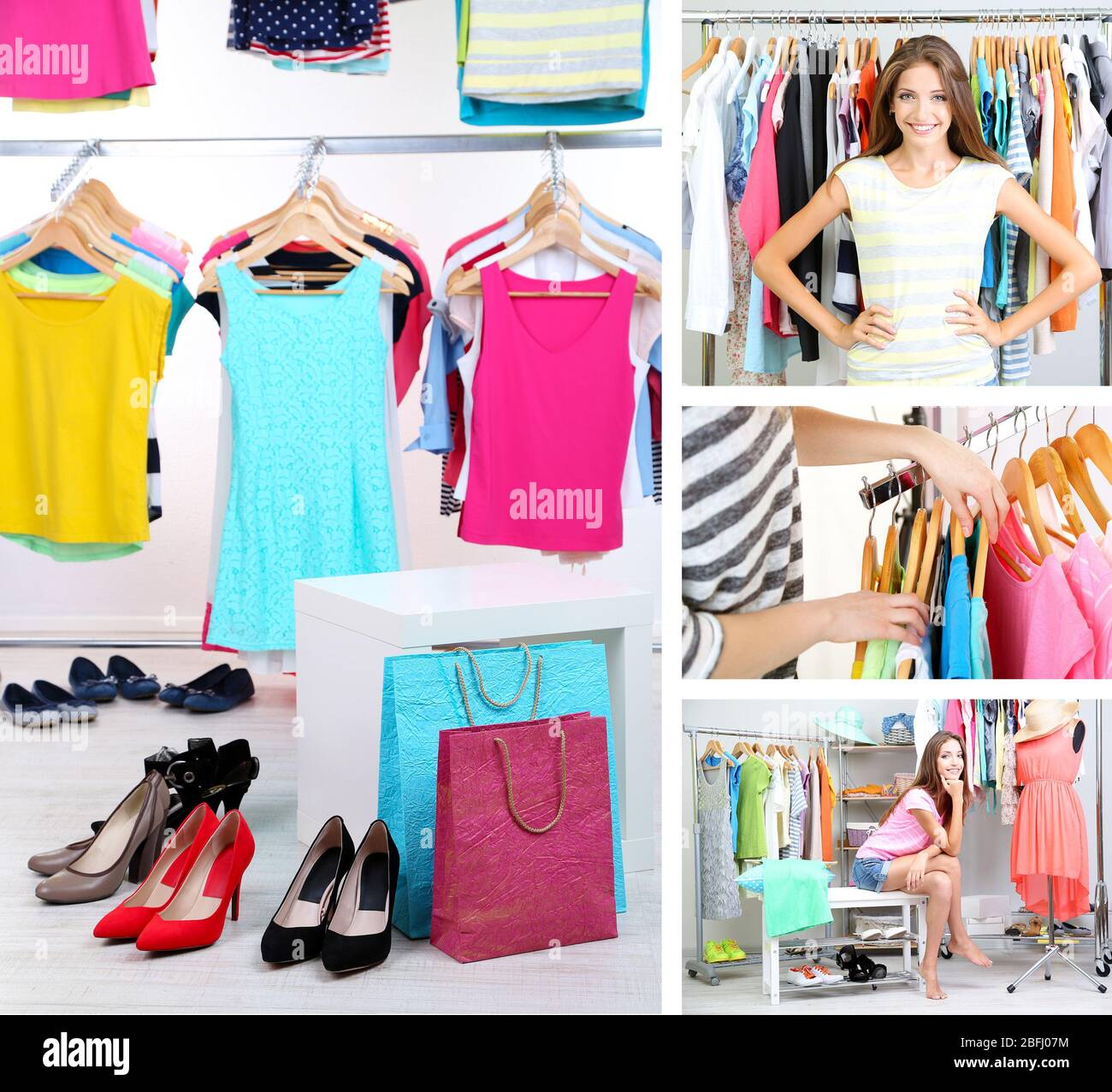 Girl choosing cloth, collage Stock Photo - Alamy