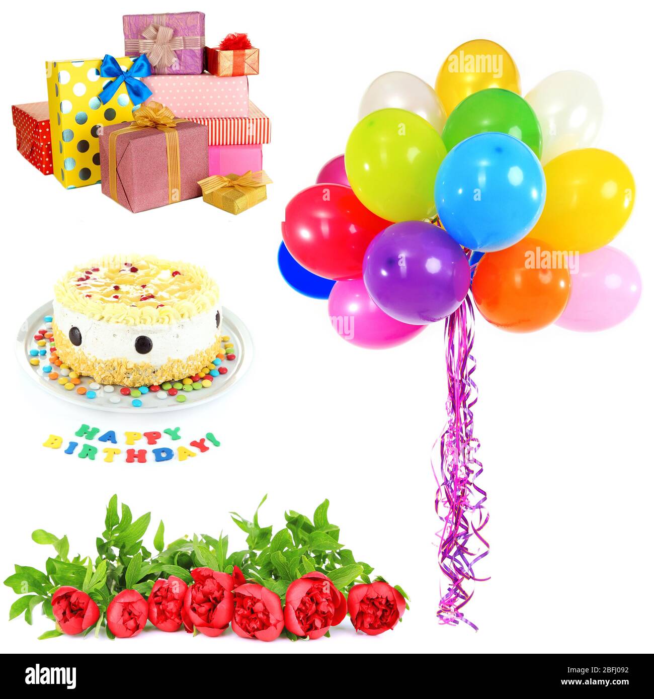 Birthday collage isolated on white Stock Photo - Alamy